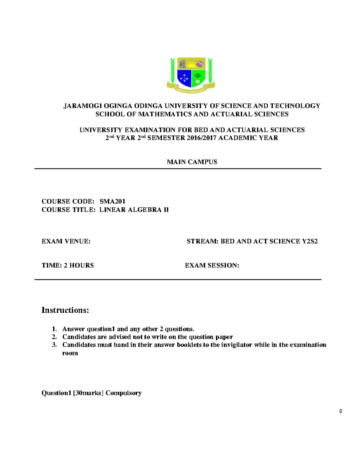 Linear Algebra II - Quick revision materials - JARAMOGI OGINGA ODINGA ...