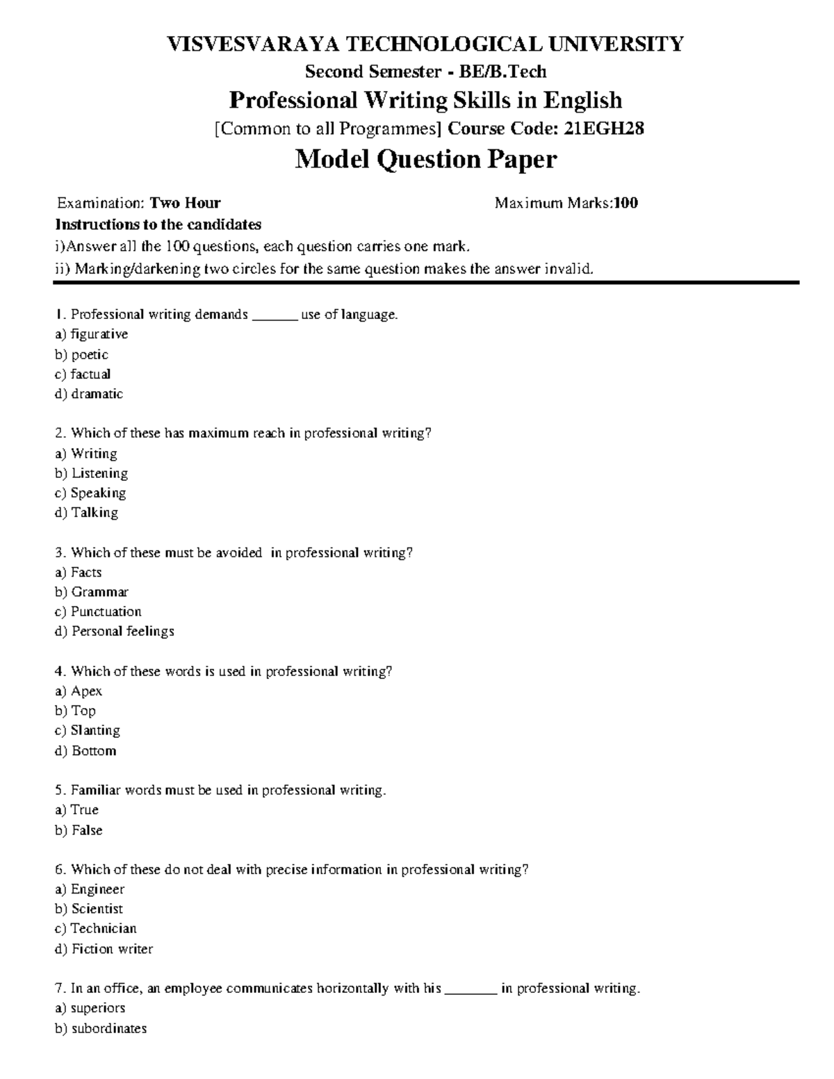 21EGH28set2 - MODEL QUESTION PAPER SOLUTION - VISVESVARAYA ...