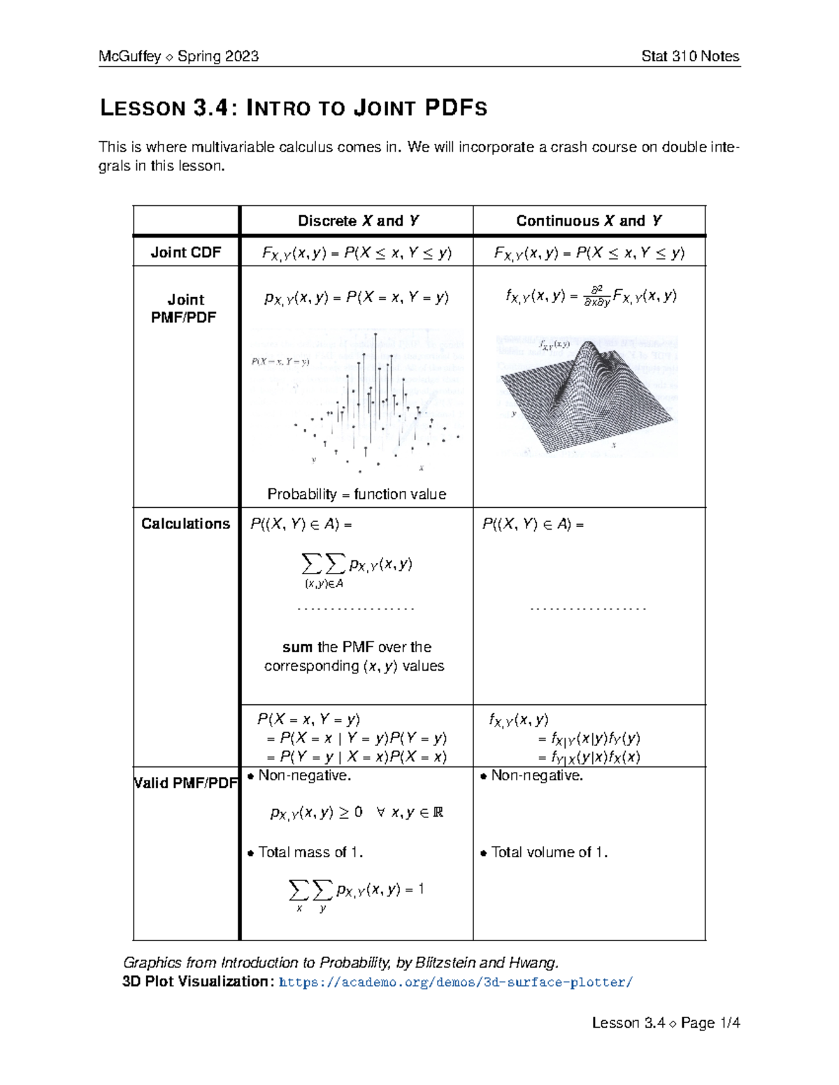 Lesson 3.4 Intro to Joint PDFs - LESSON 3: INTRO TO JOINT PDFS This is ...