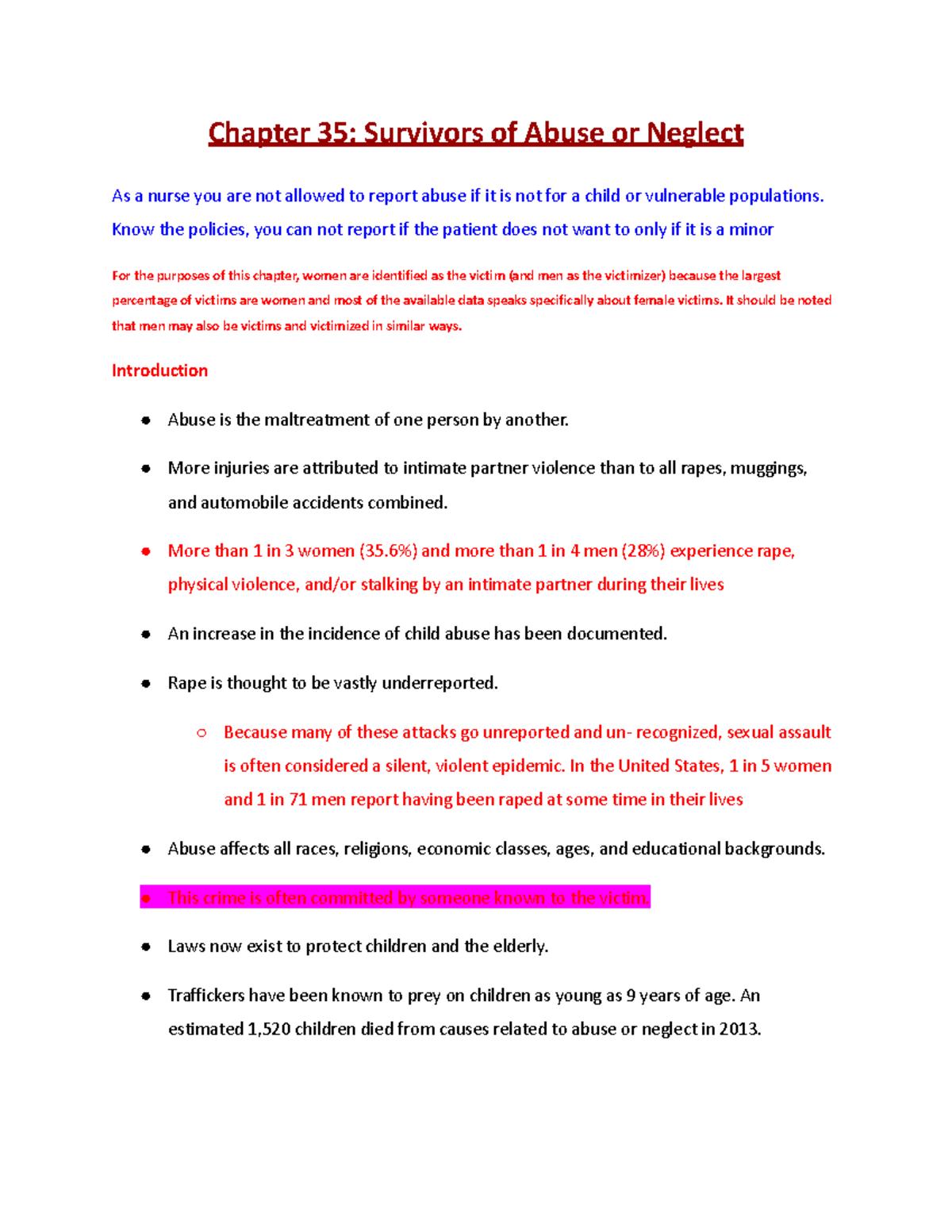 Chapter 35 - Chapter 35: Survivors of Abuse or Neglect As a nurse you ...
