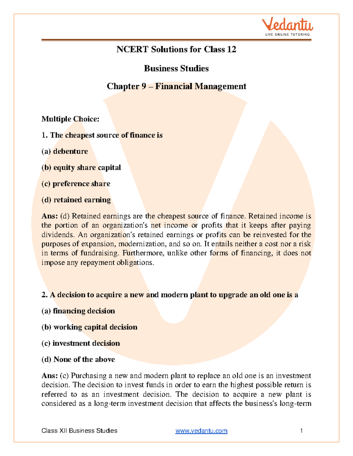 Class 12 Business Studies Chapter - 9 - NCERT Solutions for Class 12 ...