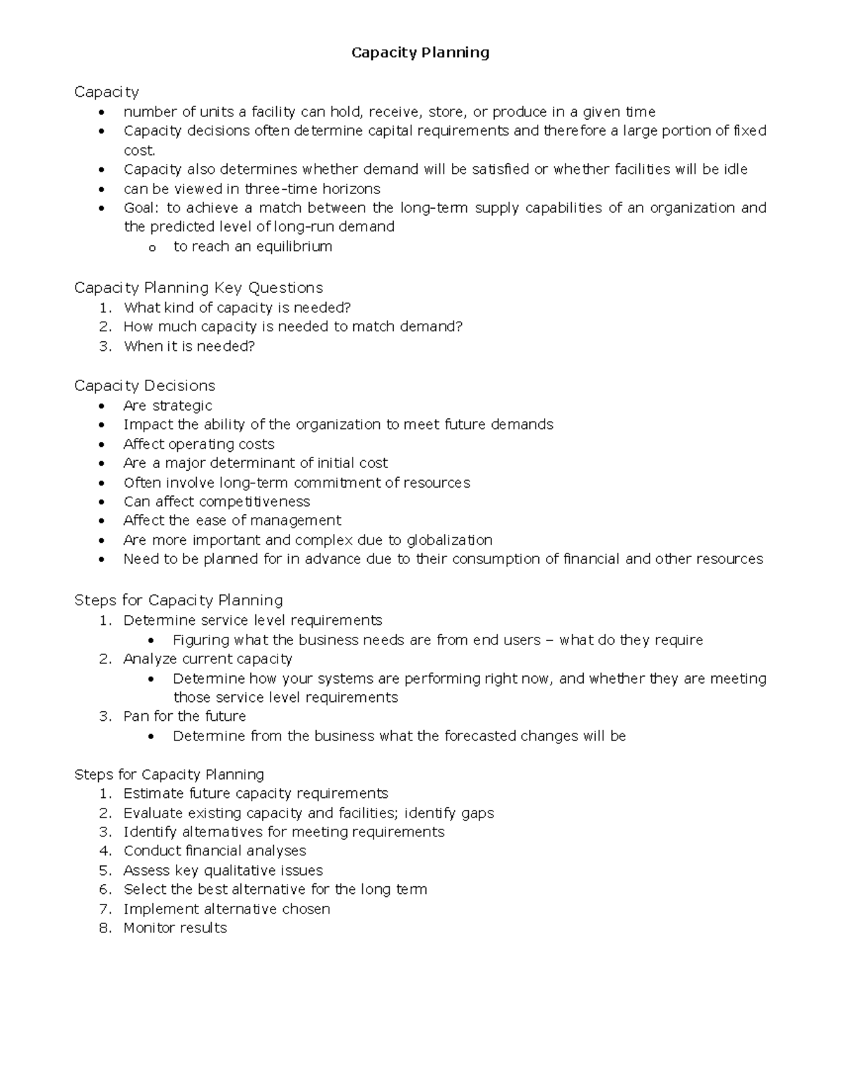 Capacity Planning - Capacity Planning Capacity number of units a ...