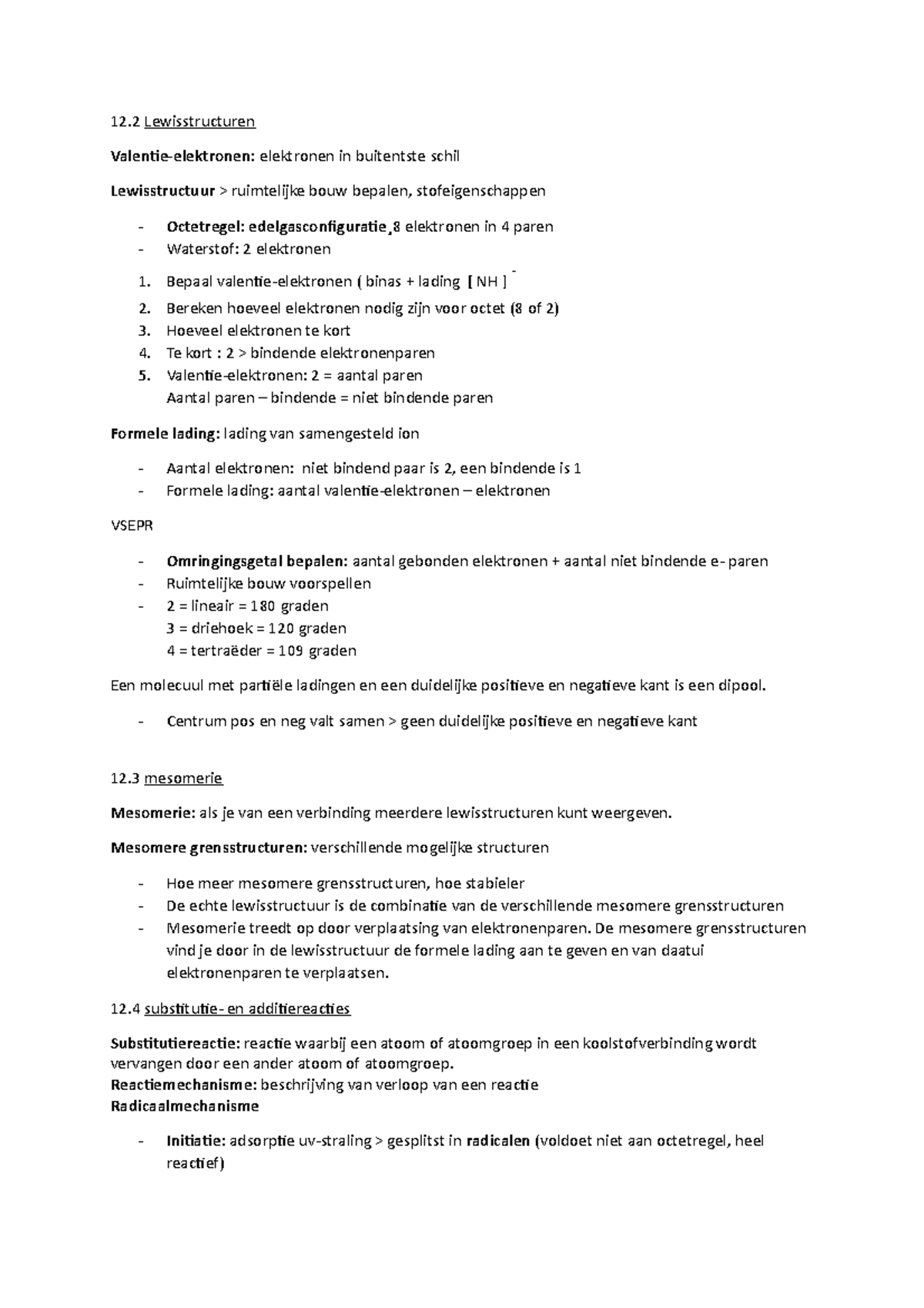 H12 samenvatting - 12 Lewisstructuren elektronen in buitentste schil ...