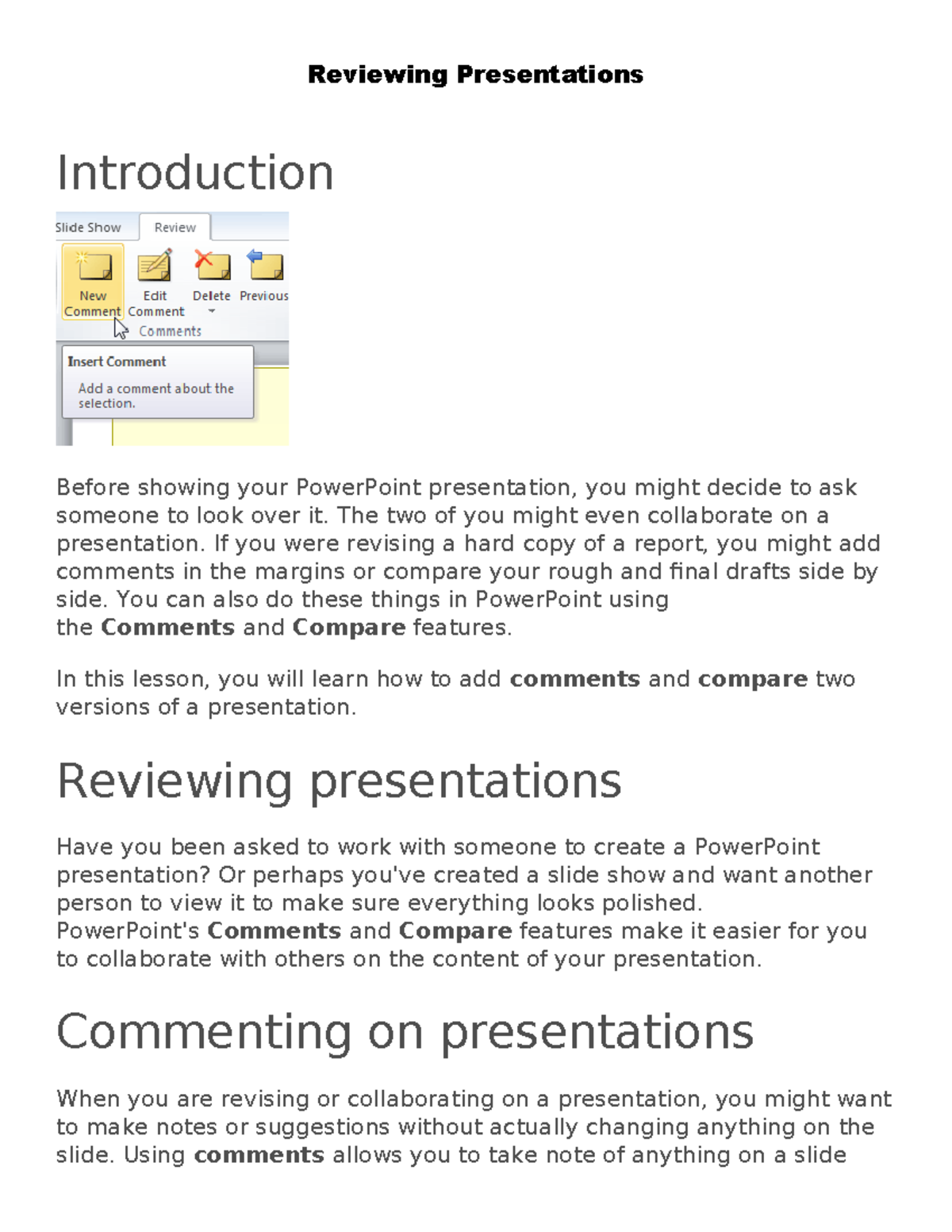Reviewing Presentations - Introduction Before showing your PowerPoint ...
