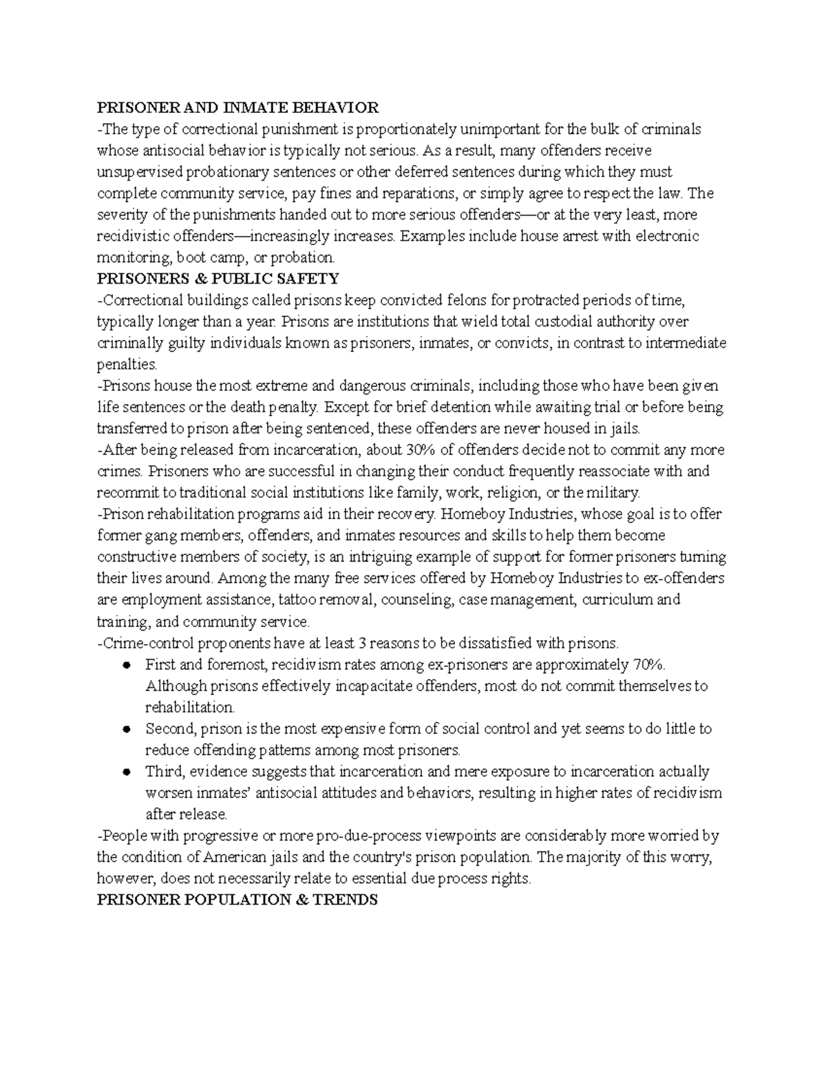 COR 101 Chapter 9 Notes - PRISONER AND INMATE BEHAVIOR -The type of ...