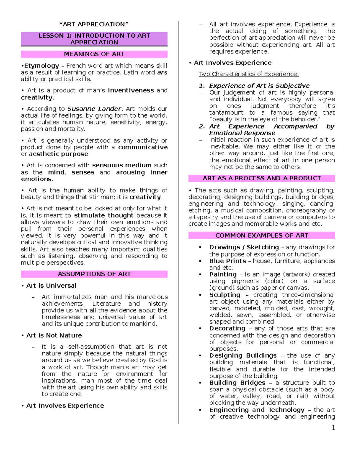 ART-APP- Prelims - “ART APPRECIATION” LESSON 1: INTRODUCTION TO ART ...