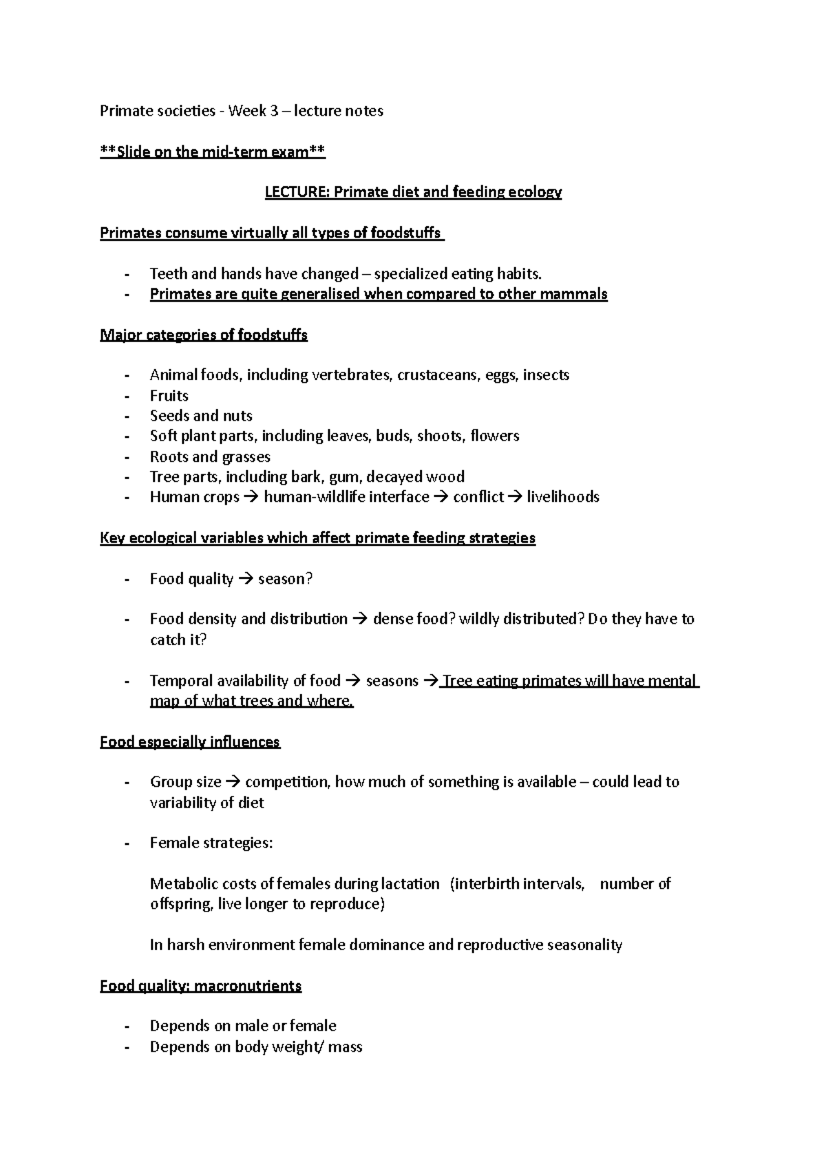 Primate societies week 3 lecture notes - Primate societies - Week 3 ...