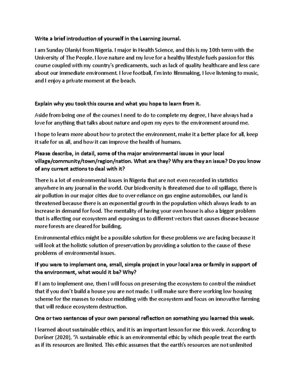 LJ WEEK ONE - learning journal - Write a brief introduction of yourself ...