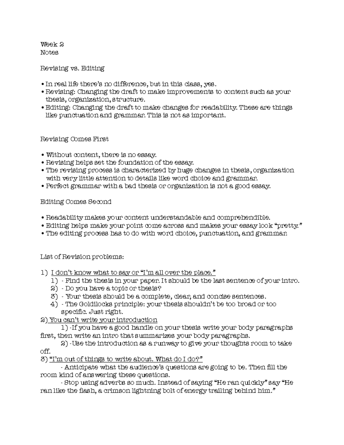 Week 2 Notes - Detailed guide on how to revise and edit your work ...