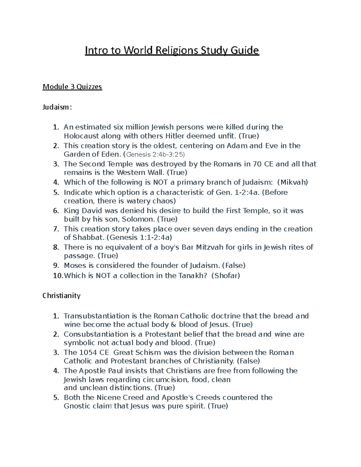 World Religions Study Guide - Intro to World Religions Study Guide ...