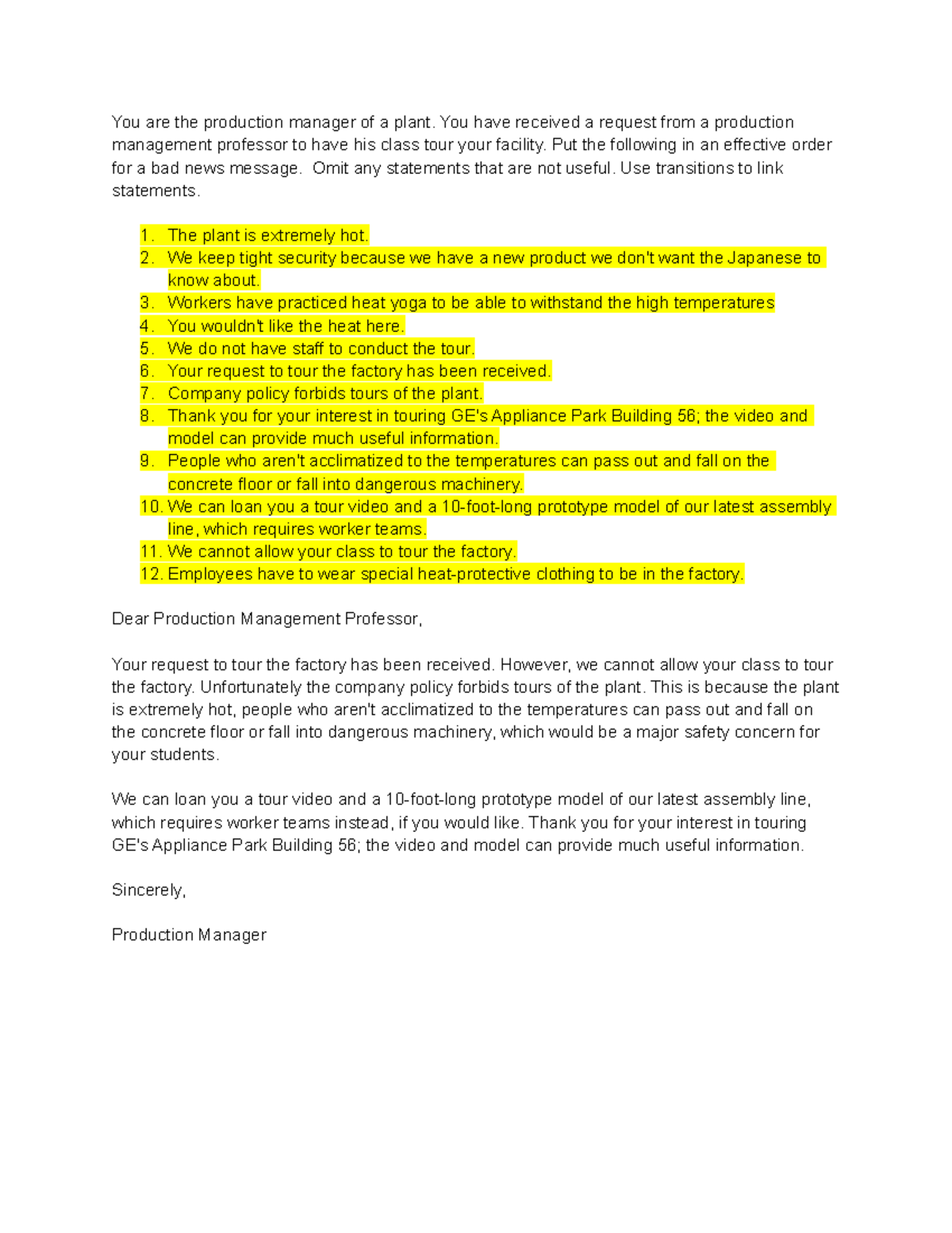 Scrambled Bad News - Written Professional Communications Assignment ...