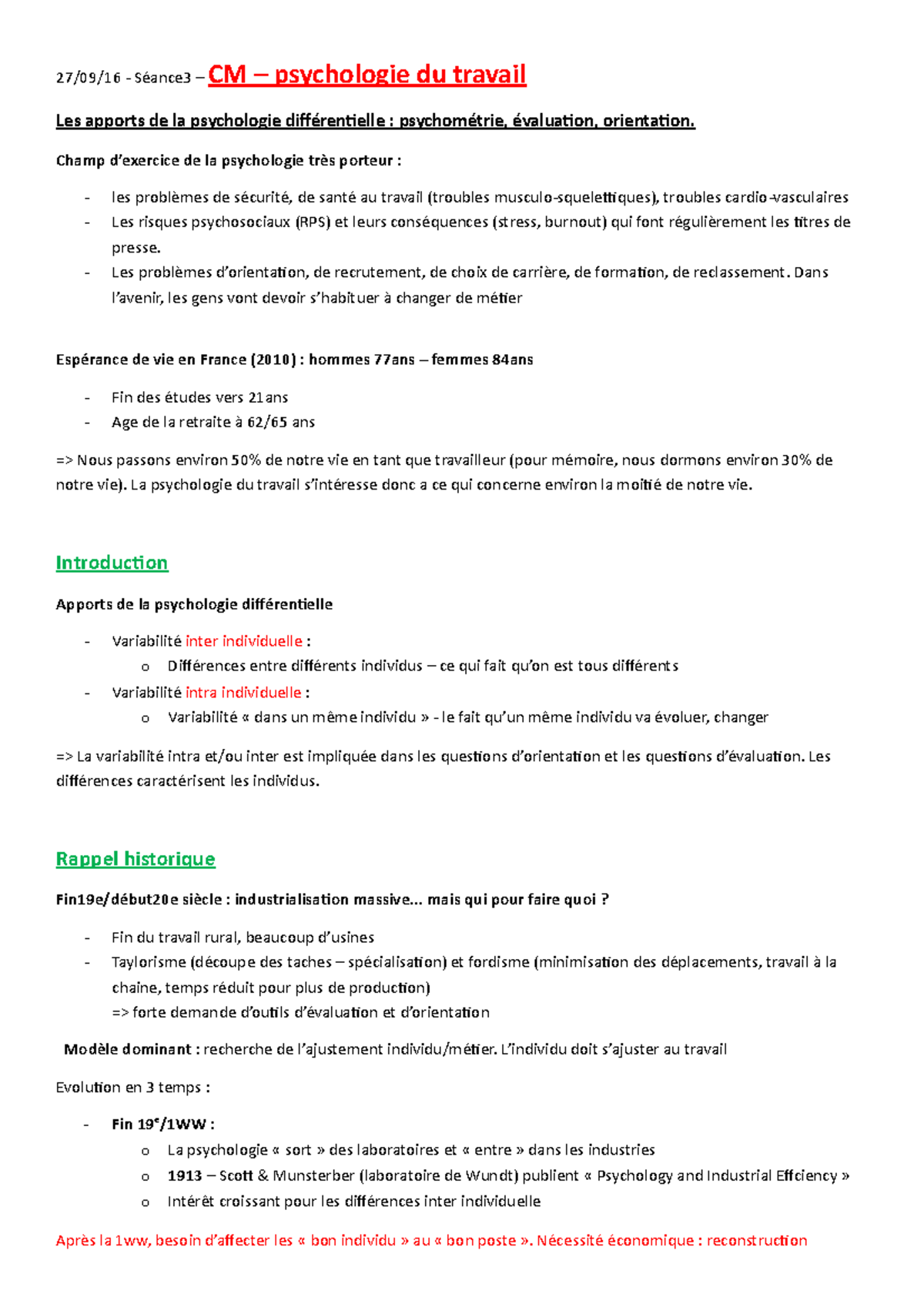 Séance 3 psycho travail - 27/09/16 - Séance3 – CM – psychologie du ...