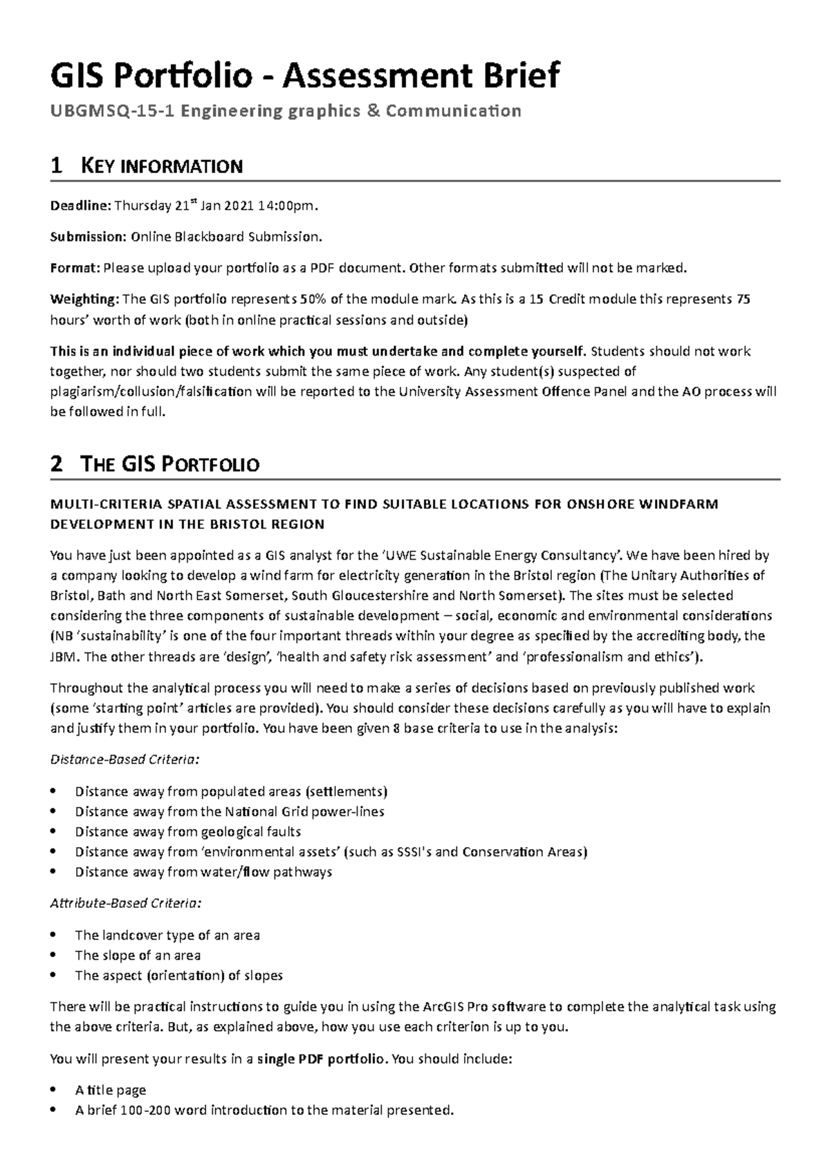 GIS Portfolio Assessment Brief - 2020-21 - GIS Portfolio - Assessment ...