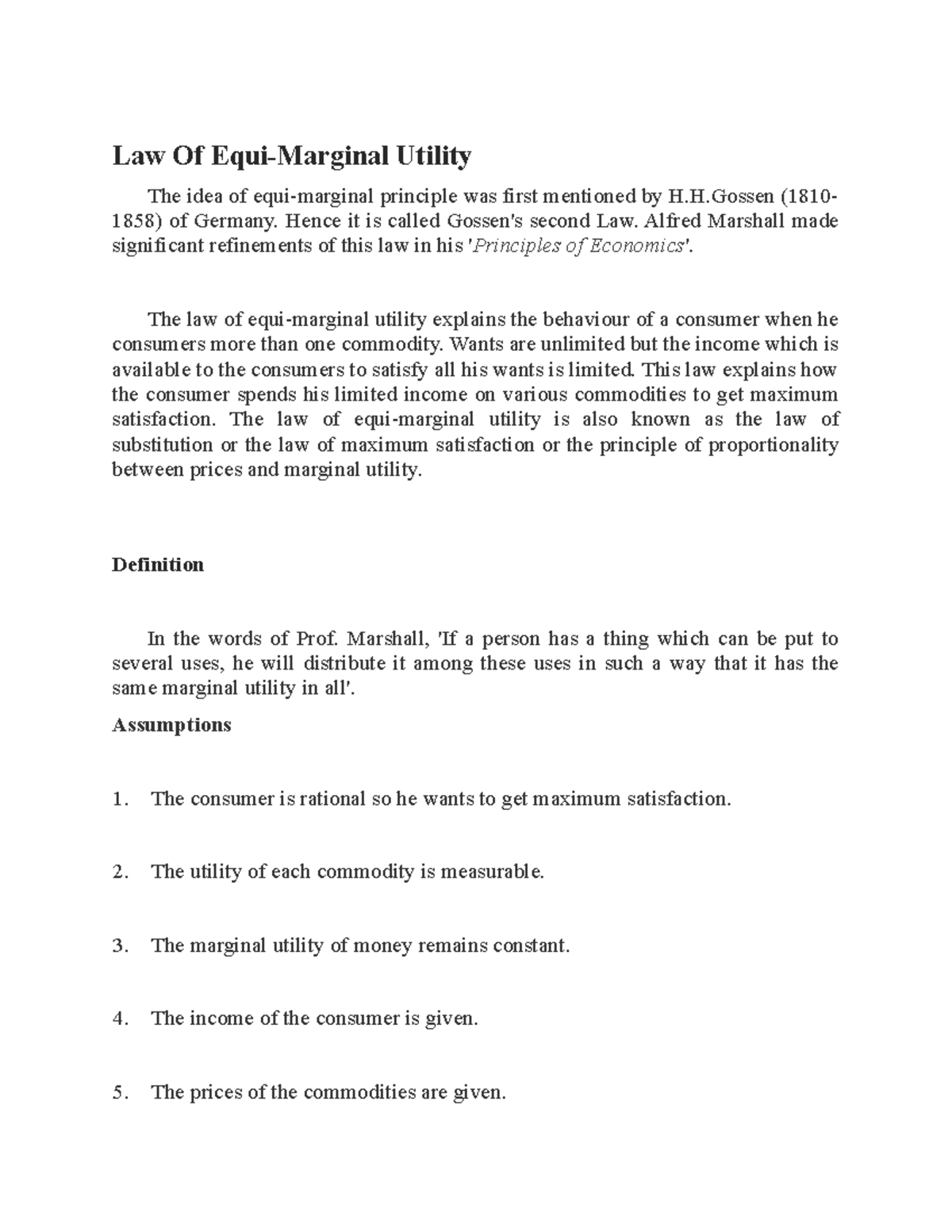 Law Of Equi - useful - Law Of Equi-Marginal Utility The idea of equi ...
