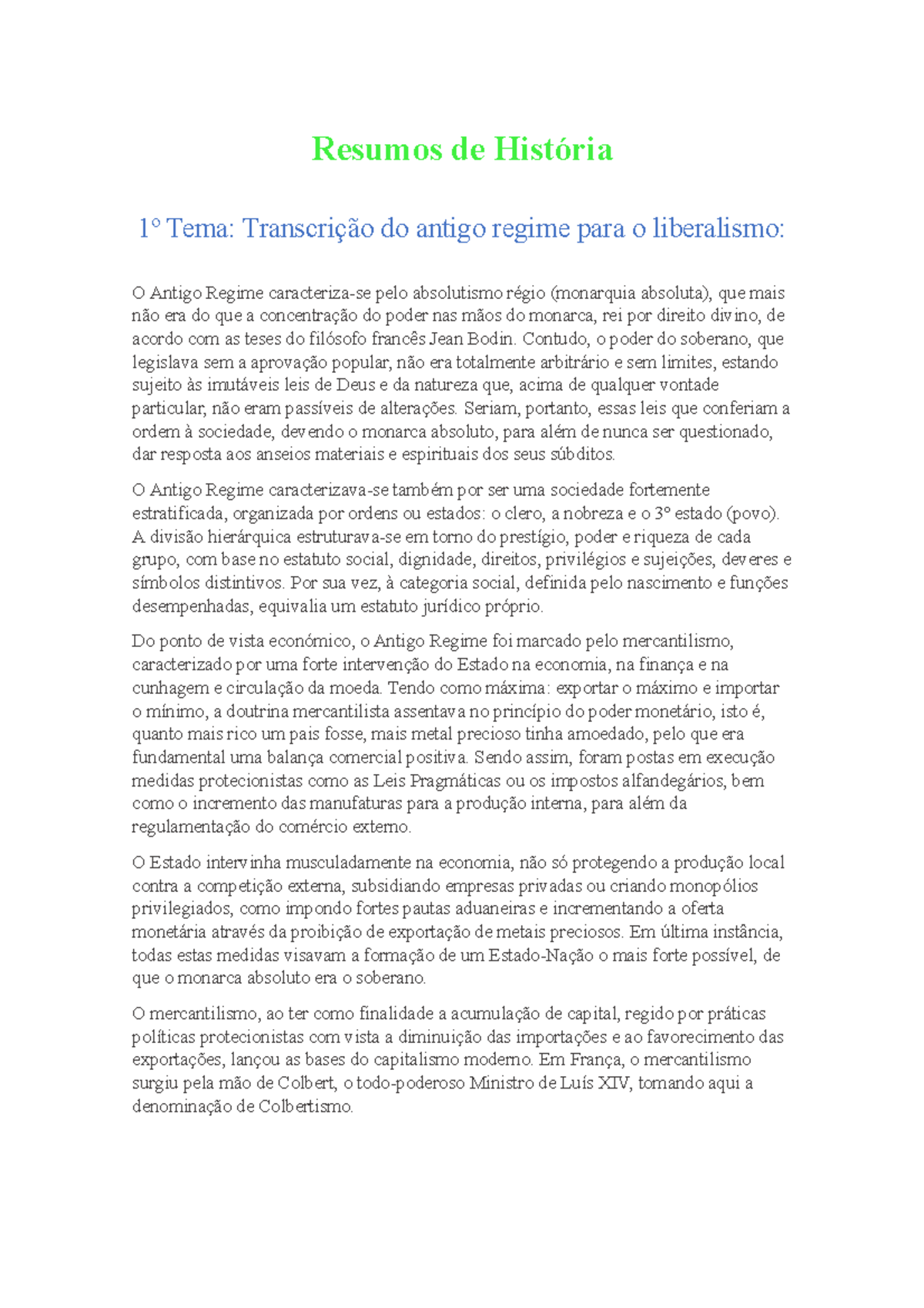 Resumos de história - Resumo teste de historia - Resumos de História 1º ...