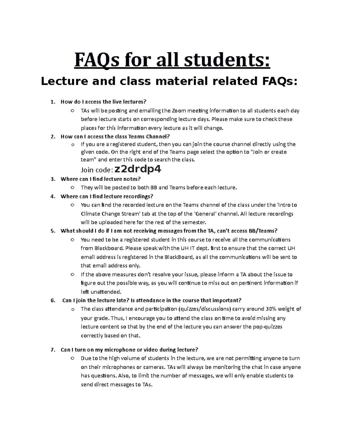 FAQs for all the students - FAQs for all students: Lecture and class ...