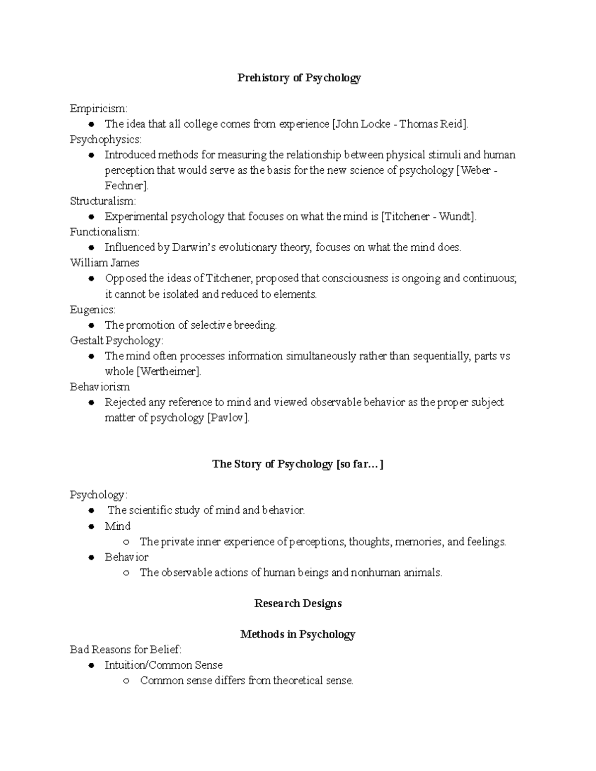 Intro to Psychology Exam 1 Notes - Prehistory of Psychology Empiricism ...