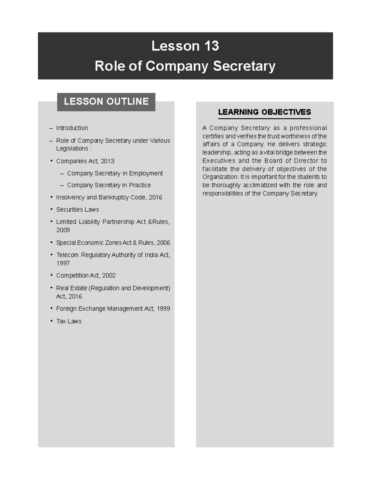 Chapter 13 Role of Company Secretary - Lesson 13 Role of Company ...