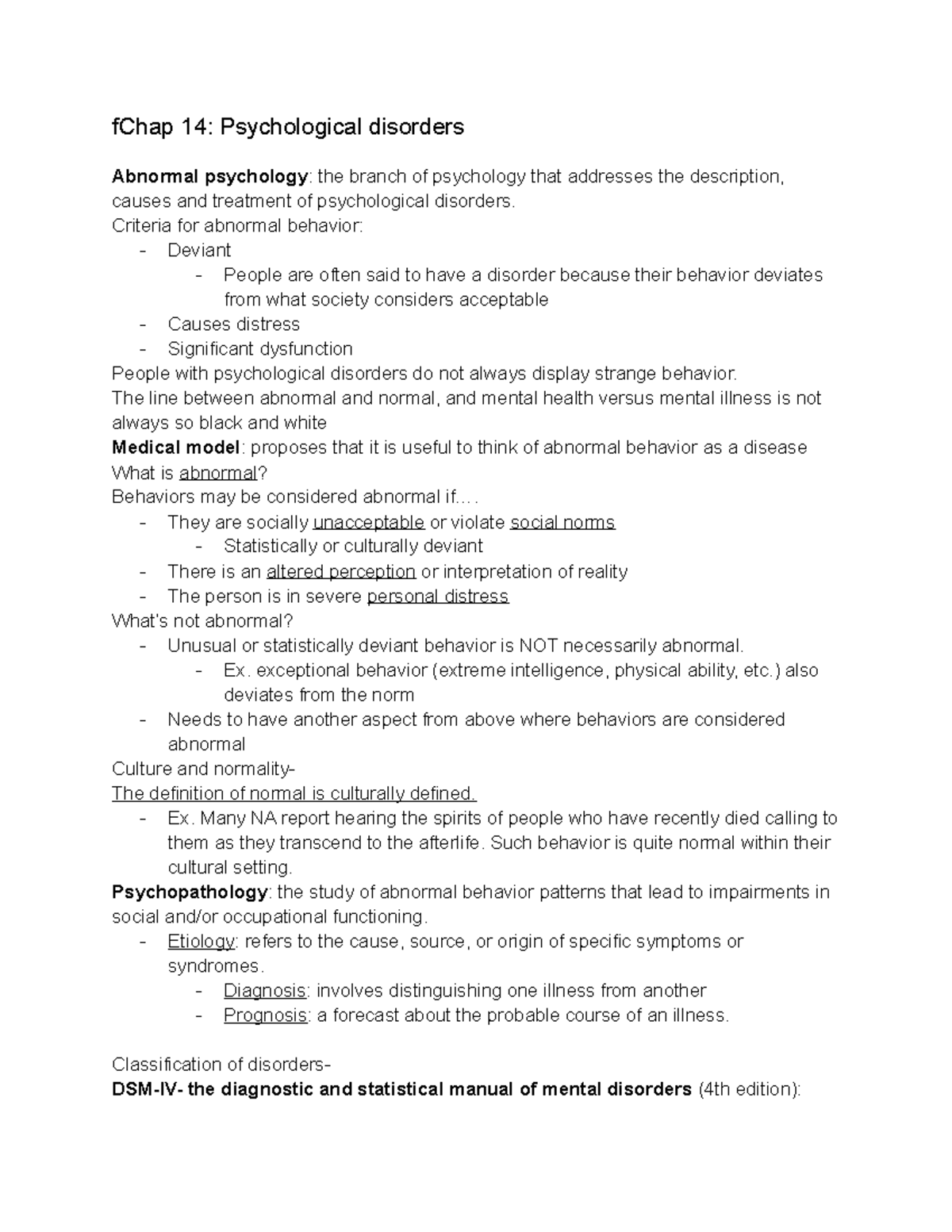 Psych 111 Chapter 14: Psychological Disorders - fChap 14: Psychological ...