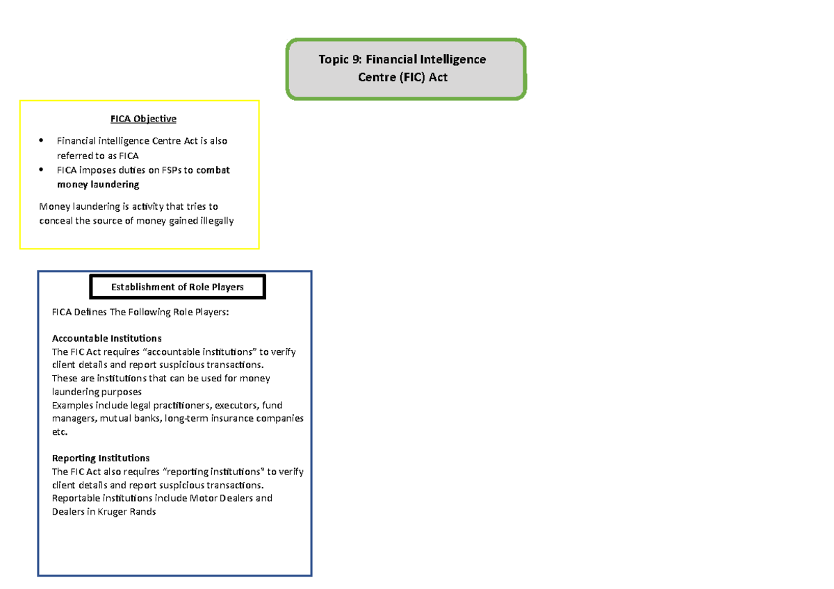Topic 9 - Financial Intelligence Centre (FIC) Act - Establishment of ...
