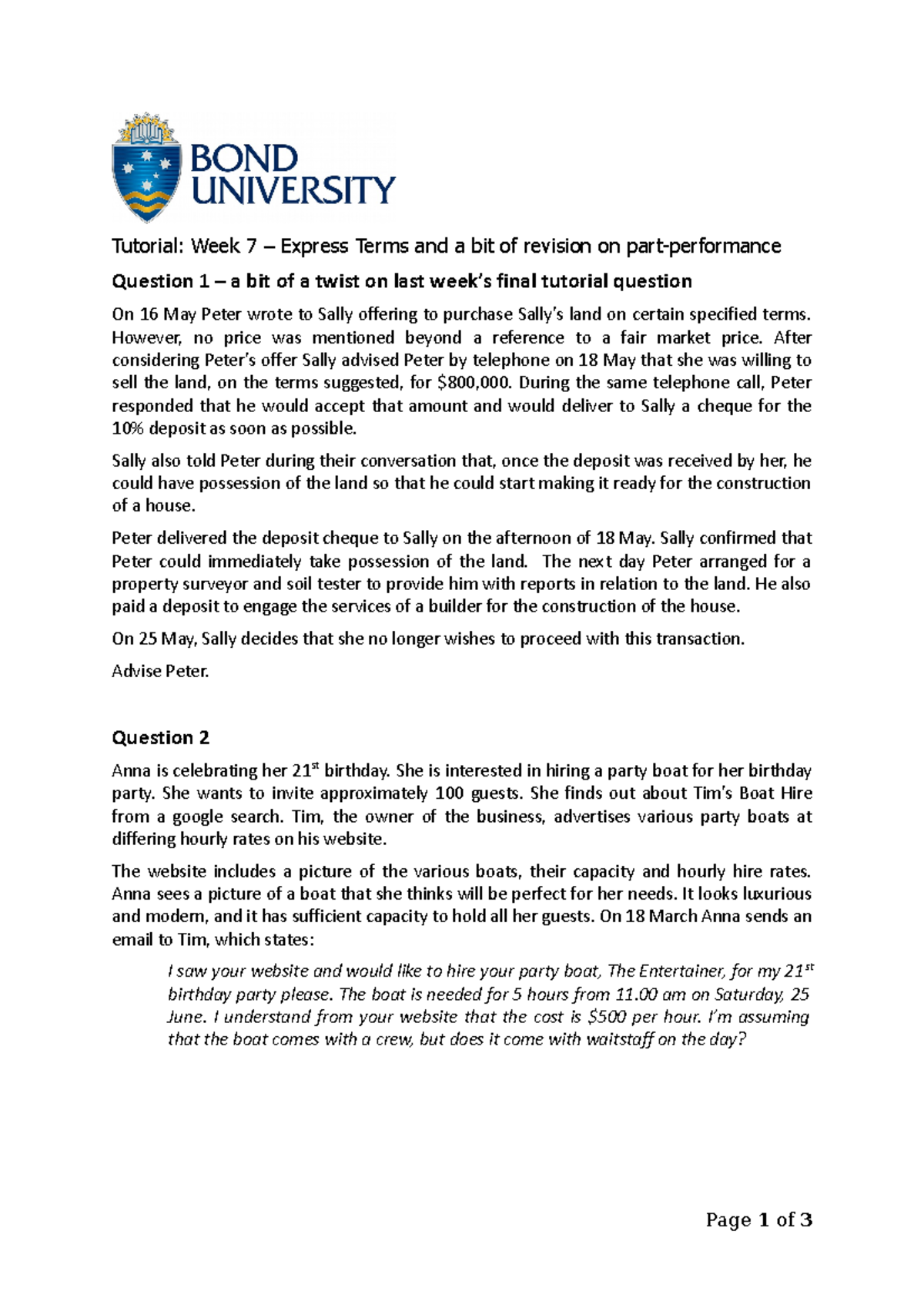 Week 7 - Express Terms - student - Tutorial: Week 7 – Express Terms and a bit of revision on ...