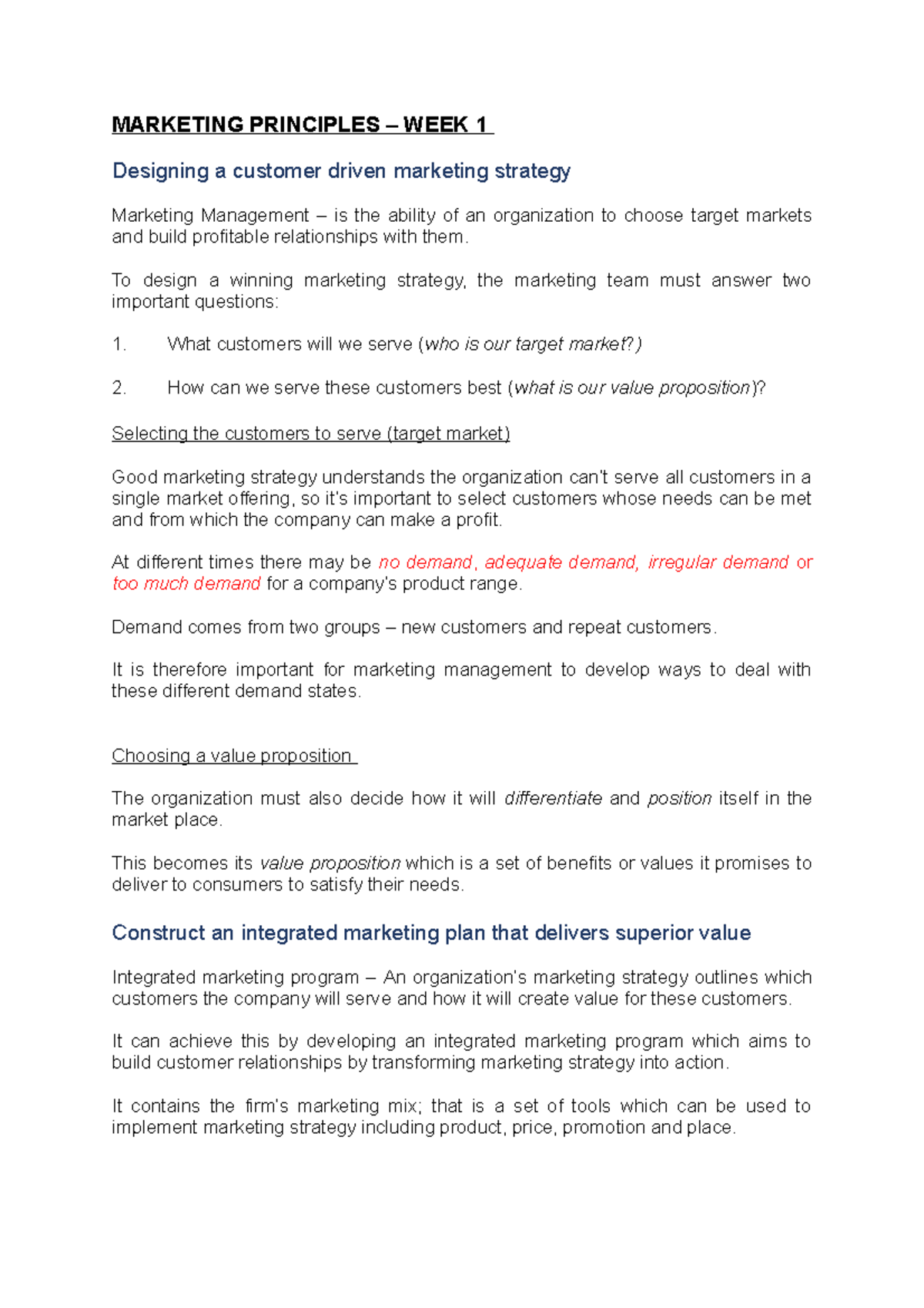 MP week 1 - Module 1 Marketing Principles - MARKETING PRINCIPLES – WEEK ...