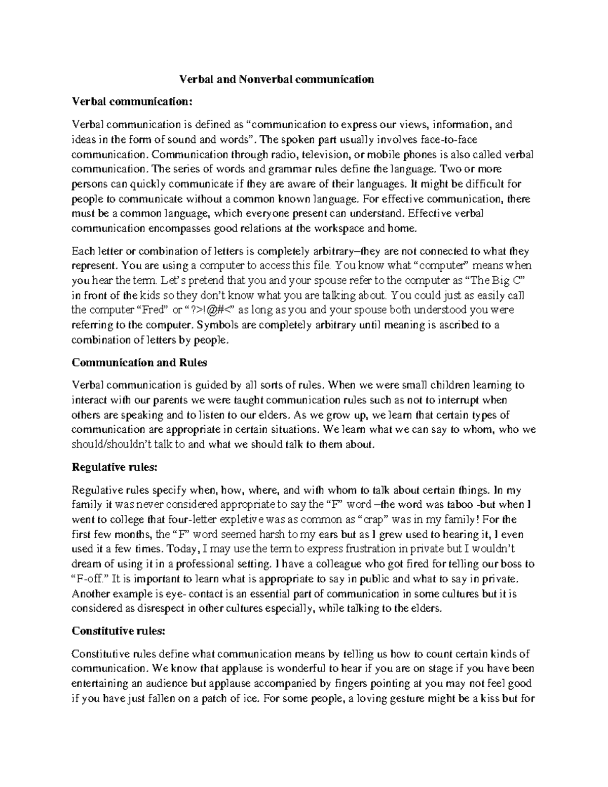 Verbal and Nonverbal communication - "Bachelor of Business ...