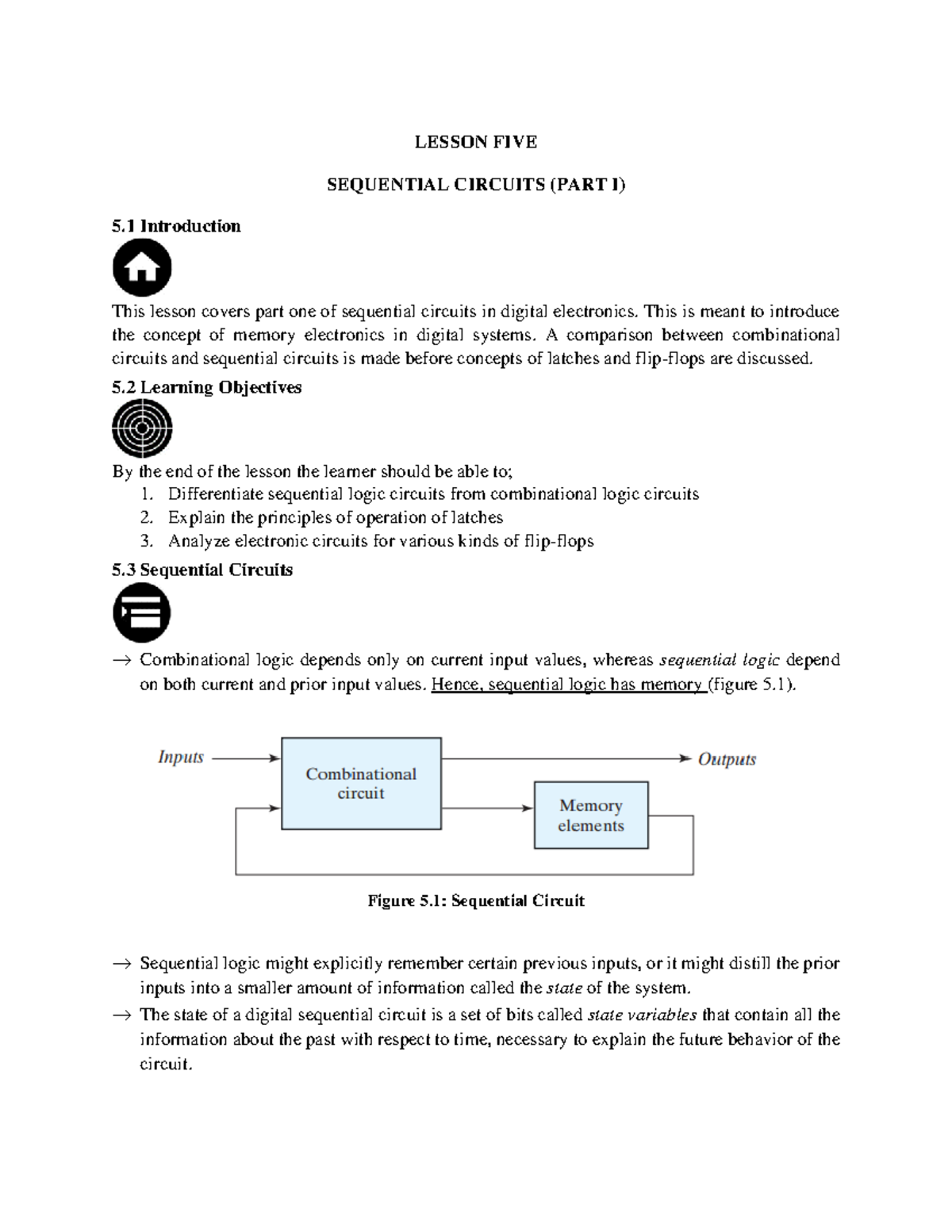 Lesson 5 - ejhcbjhn bh - LESSON FIVE SEQUENTIAL CIRCUITS (PART I) 5 Introduction This lesson ...
