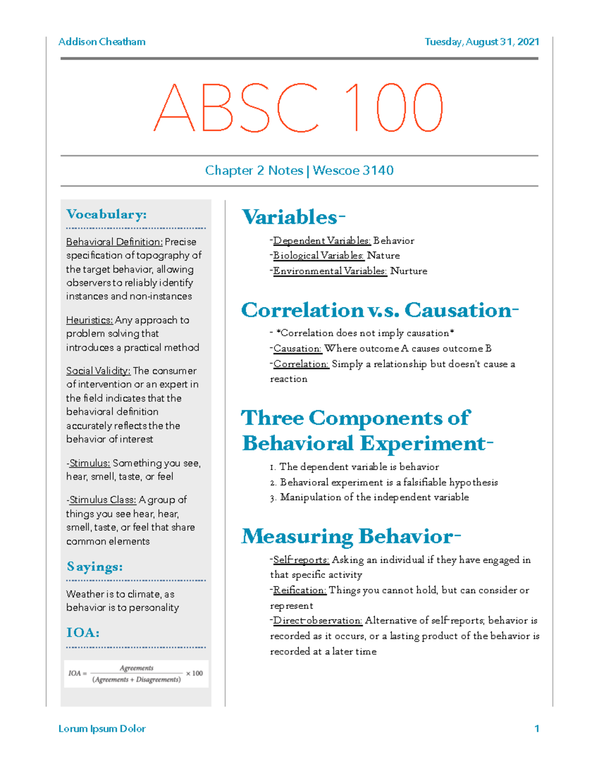 Chapter 2 - ABSC 100 - Addison Cheatham Tuesday, August 31, 2021 ...