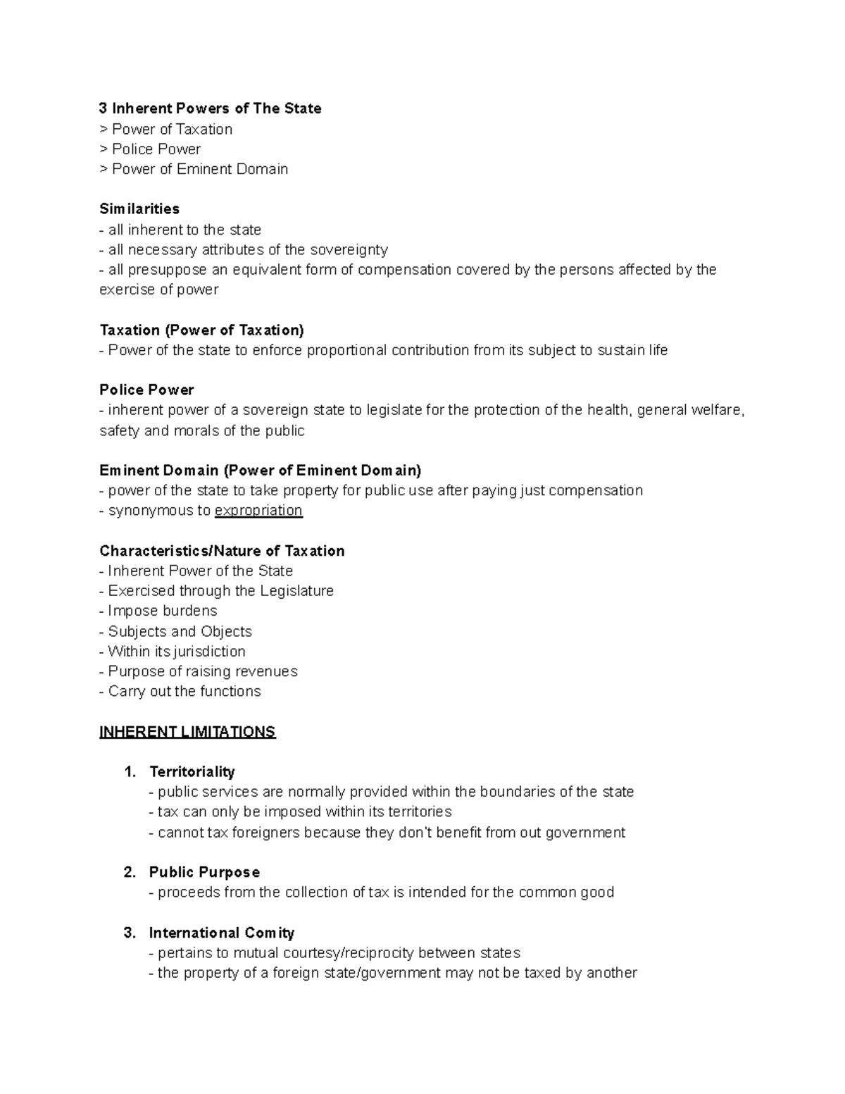 Tax Reviewer - Tax Reviwer - 3 Inherent Powers of The State Power of ...