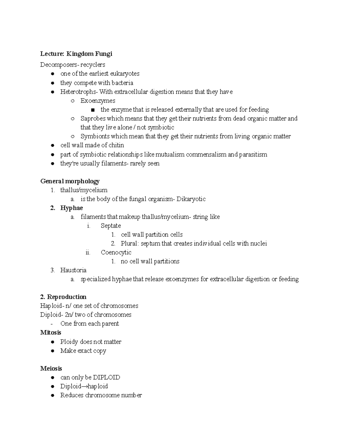 Unit 2 study guide - Lecture: Kingdom Fungi Decomposers- recyclers one ...
