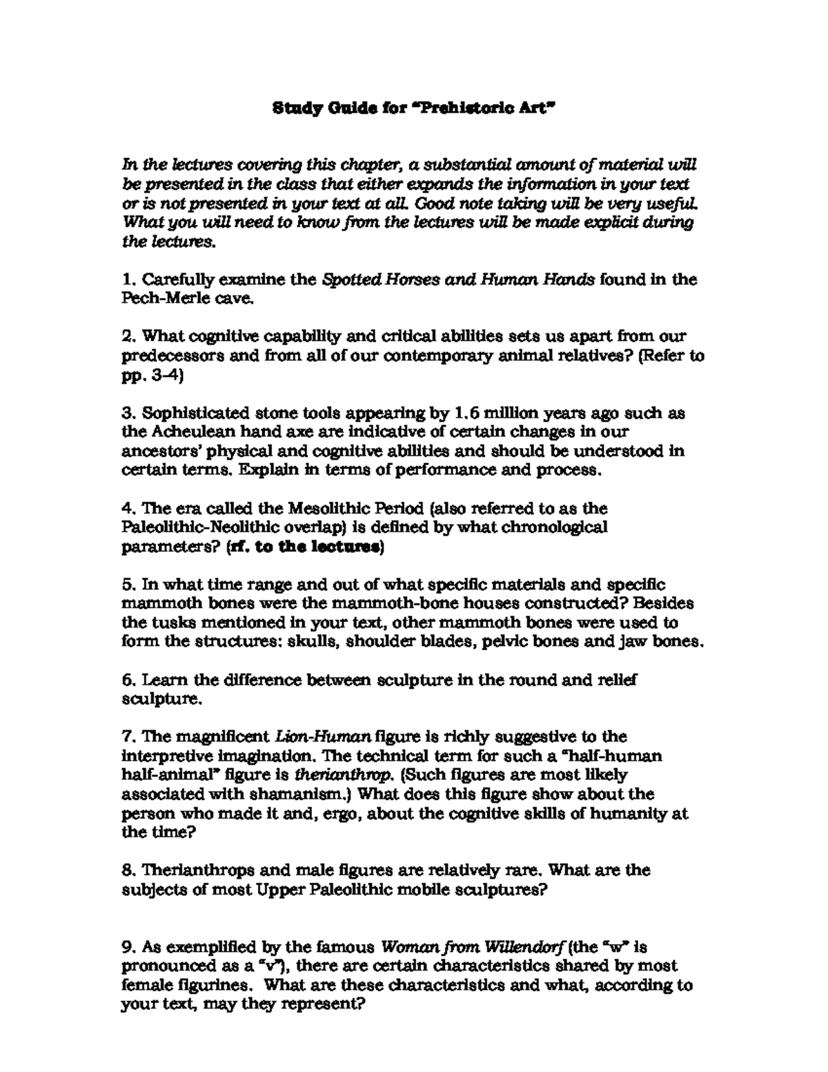 Prehistoric Art - art - Study Guide for “Prehistoric Art” In the ...