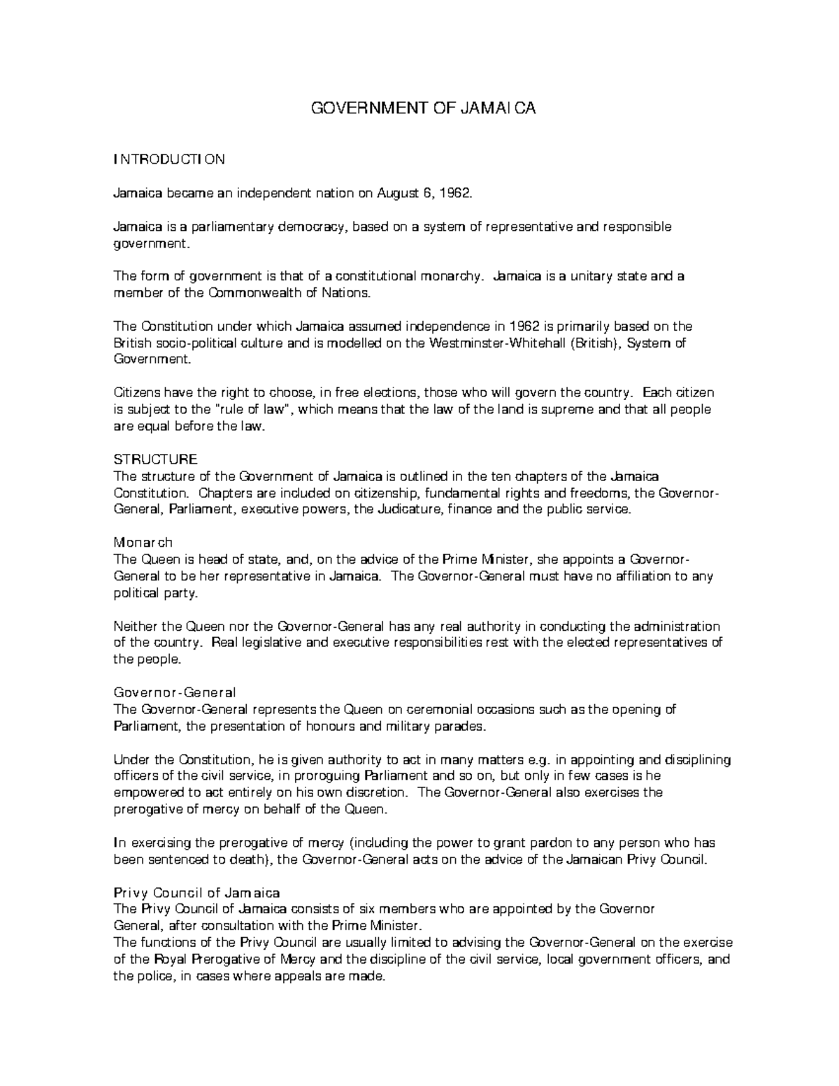 Government Of Jamaica - Hola - GOVERNMENT OF JAMAICA INTRODUCTION ...