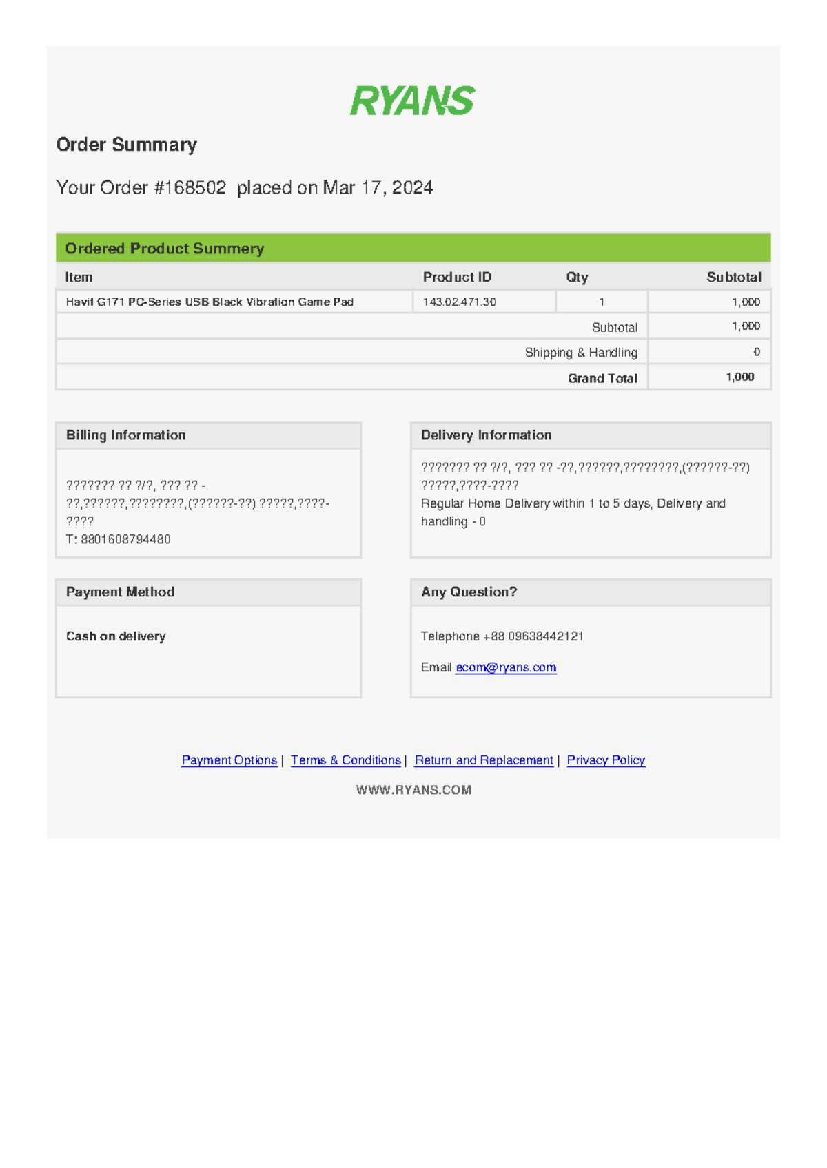 Order - 02.471 1 1, Subtotal 1, Shipping & Handling 0 Grand Total 1, Billing Information - Studocu