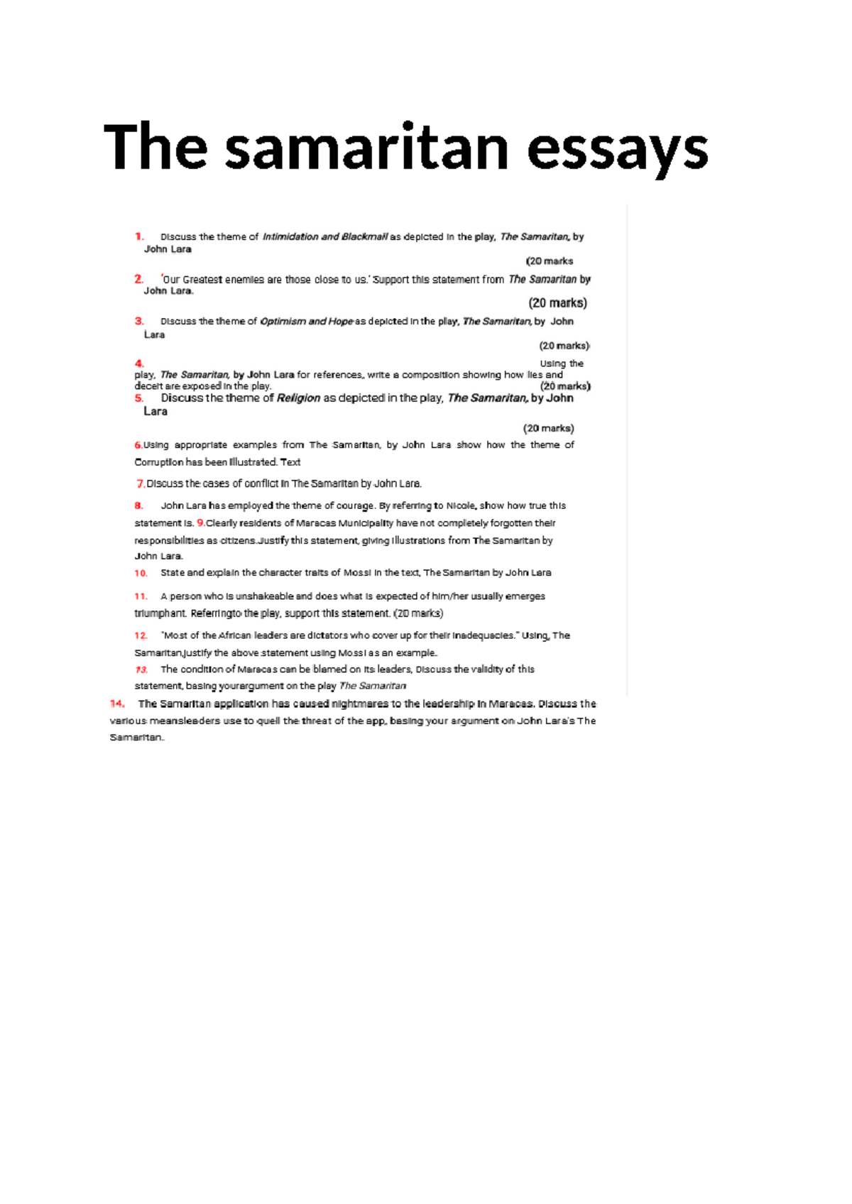 The samaritan essays - this is a comprehensive study questions for ...