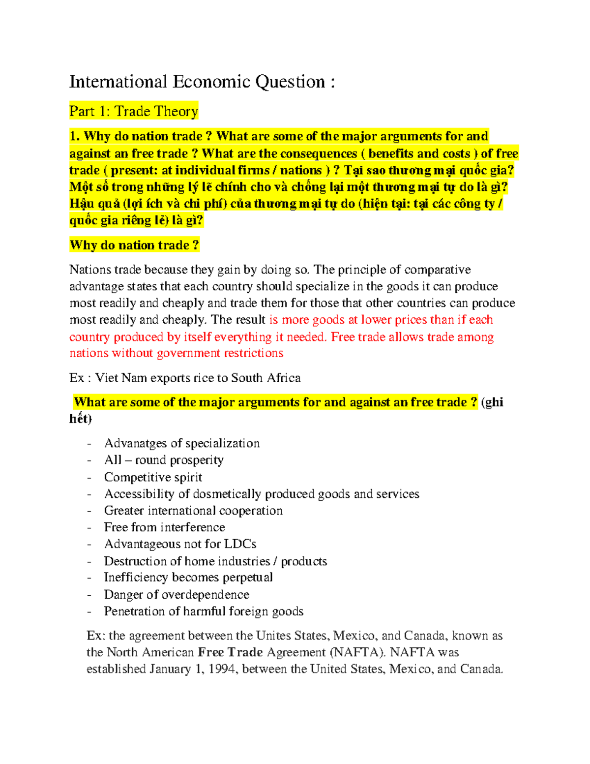 Final-test-I E - đề ôn - International Economic Question : Part 1 ...