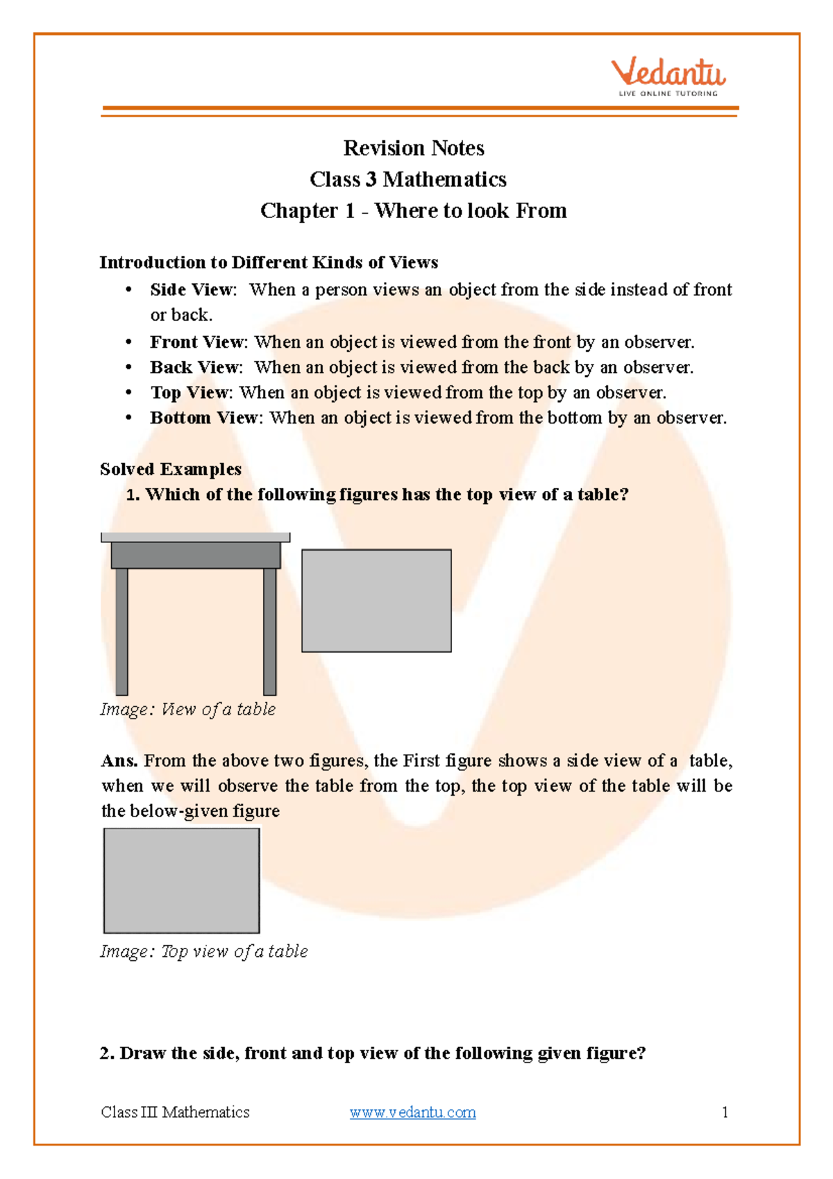 Where to Look from chapter 1 - Revision Notes Class 3 Mathematics ...