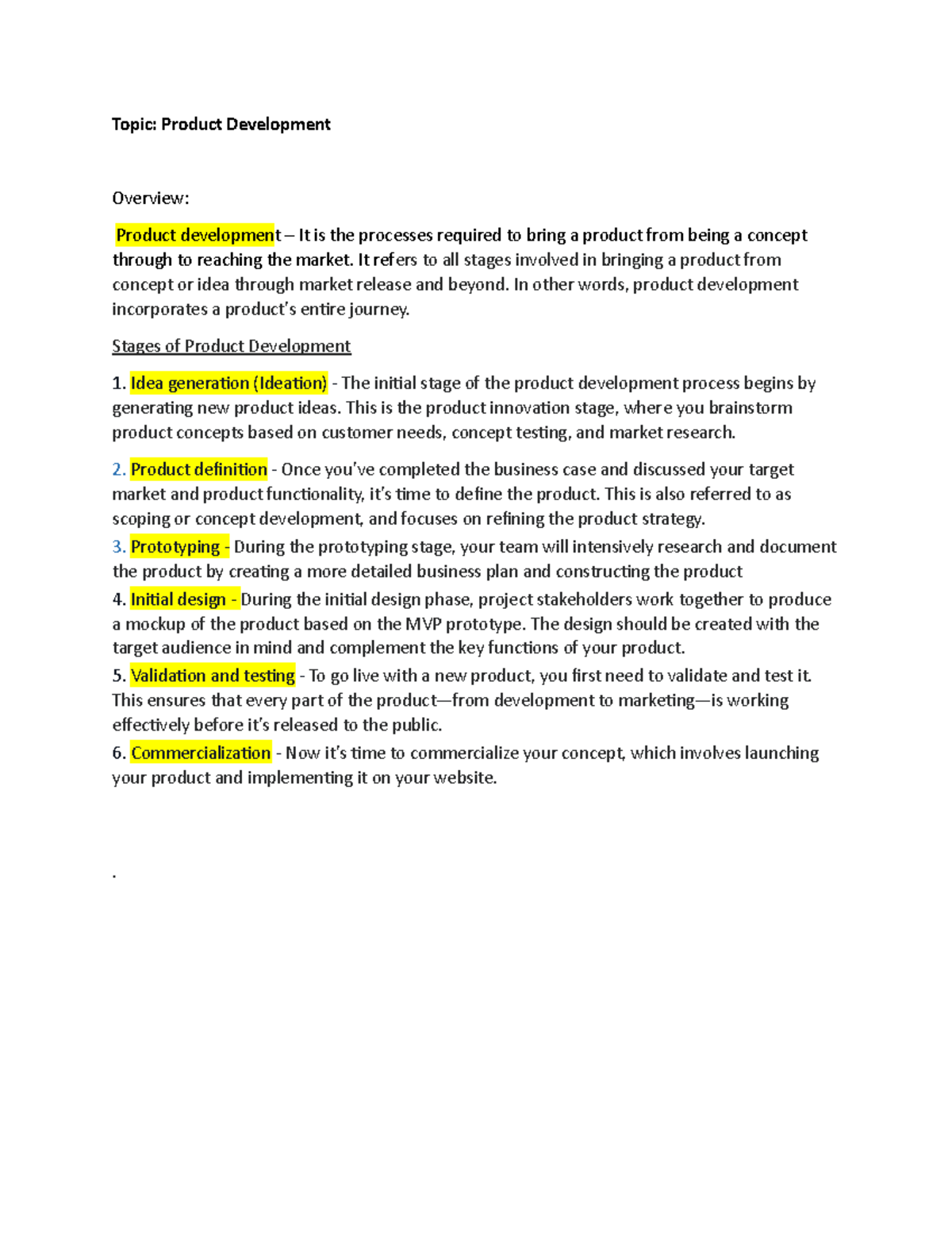 Productdevelopment - This notes provides you information about product ...