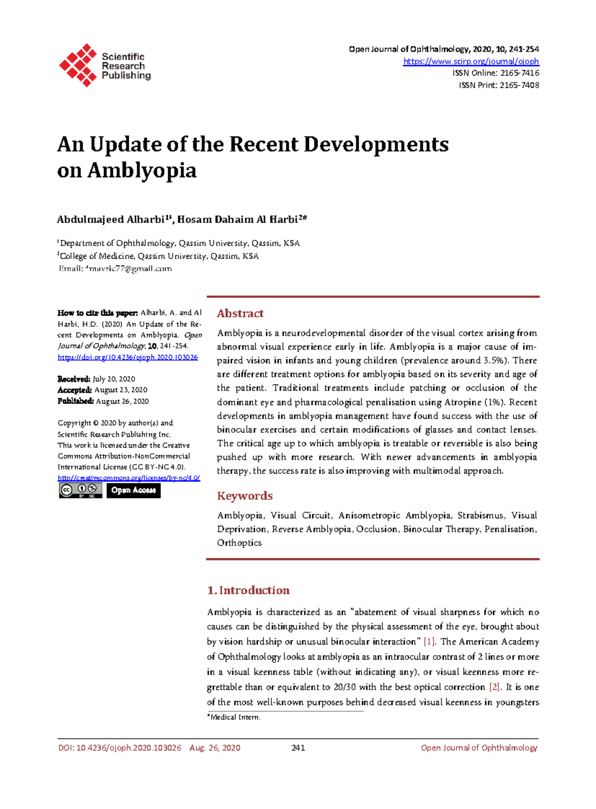 Recent developments of amblyopia - Open Journal of Ophthalmology, 2020 ...
