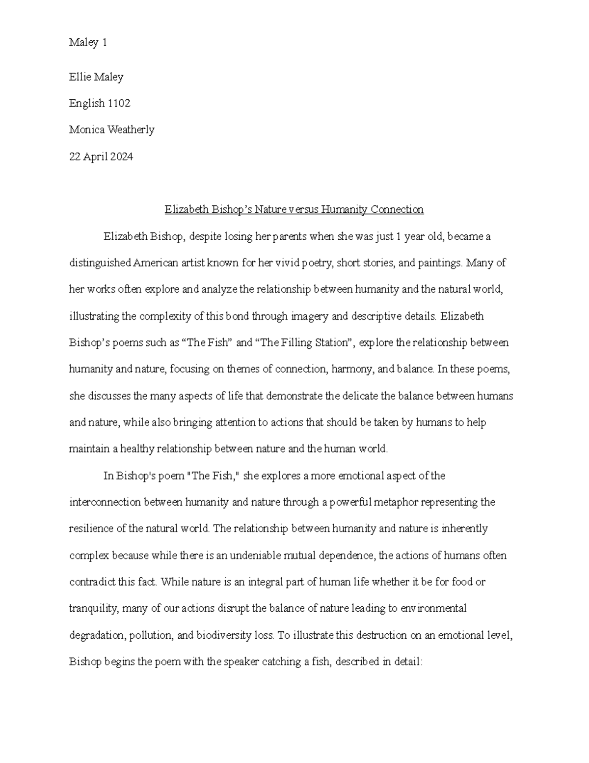 Research Paper - lecture - Ellie Maley English 1102 Monica Weatherly 22 ...