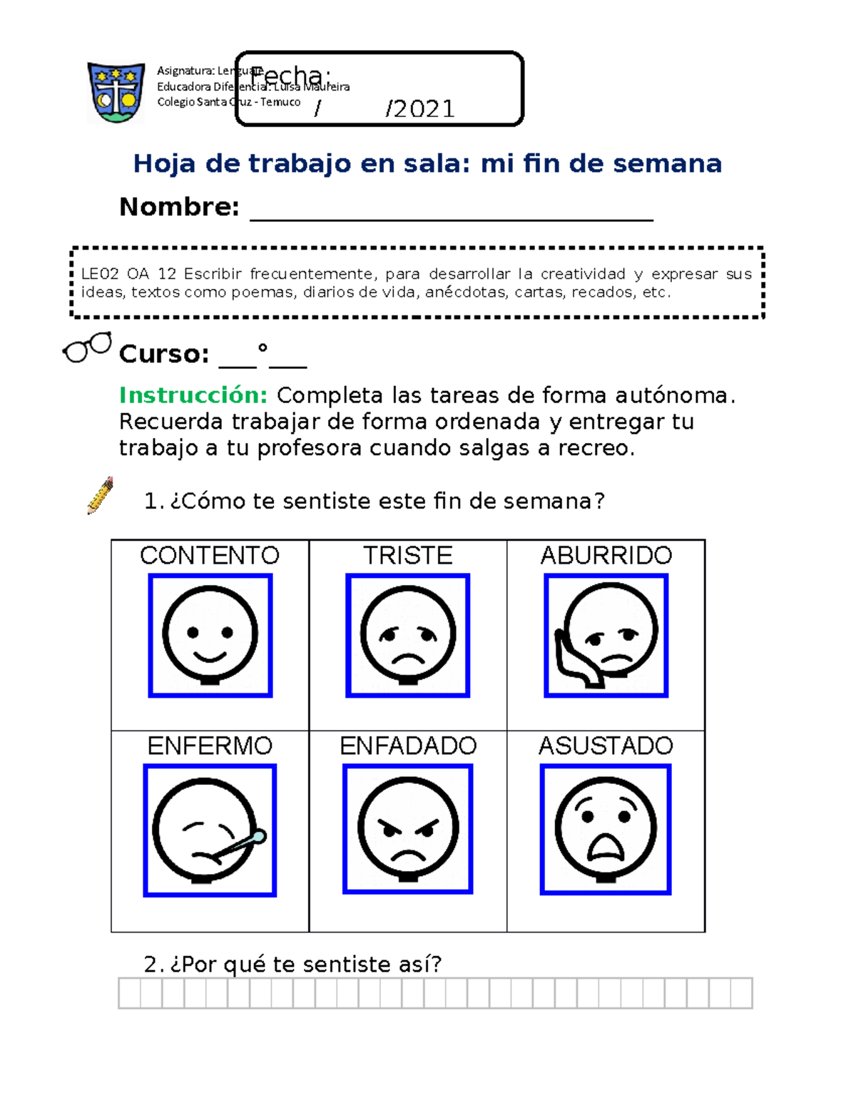 Hoja de trabajo sala - lenguaje - semana 2 de noviembre - escritura ...
