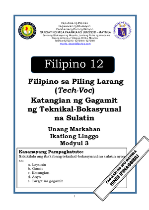 Piling larang module1 quarter 2 week 1 - Filipino sa piling larang ...