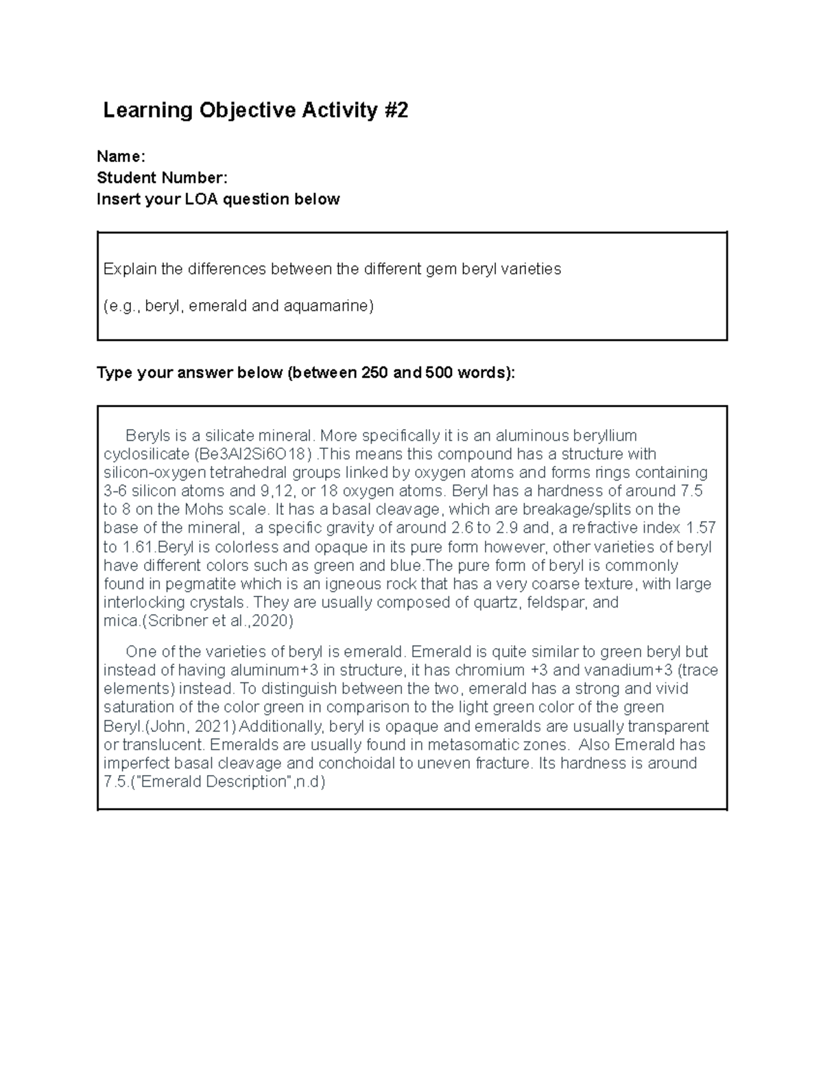 #2Learning Objective Activity -2 - Learning Objective Activity Name: Student Number: Insert your ...
