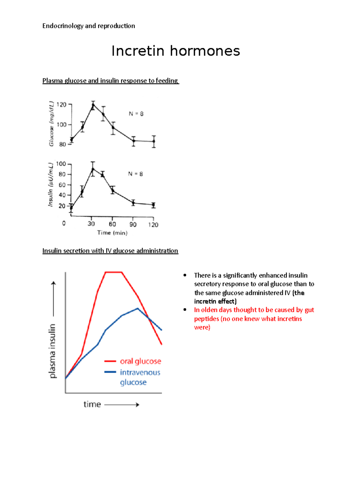 Incretin hormones - Summary of lecture notes, red text is any ...