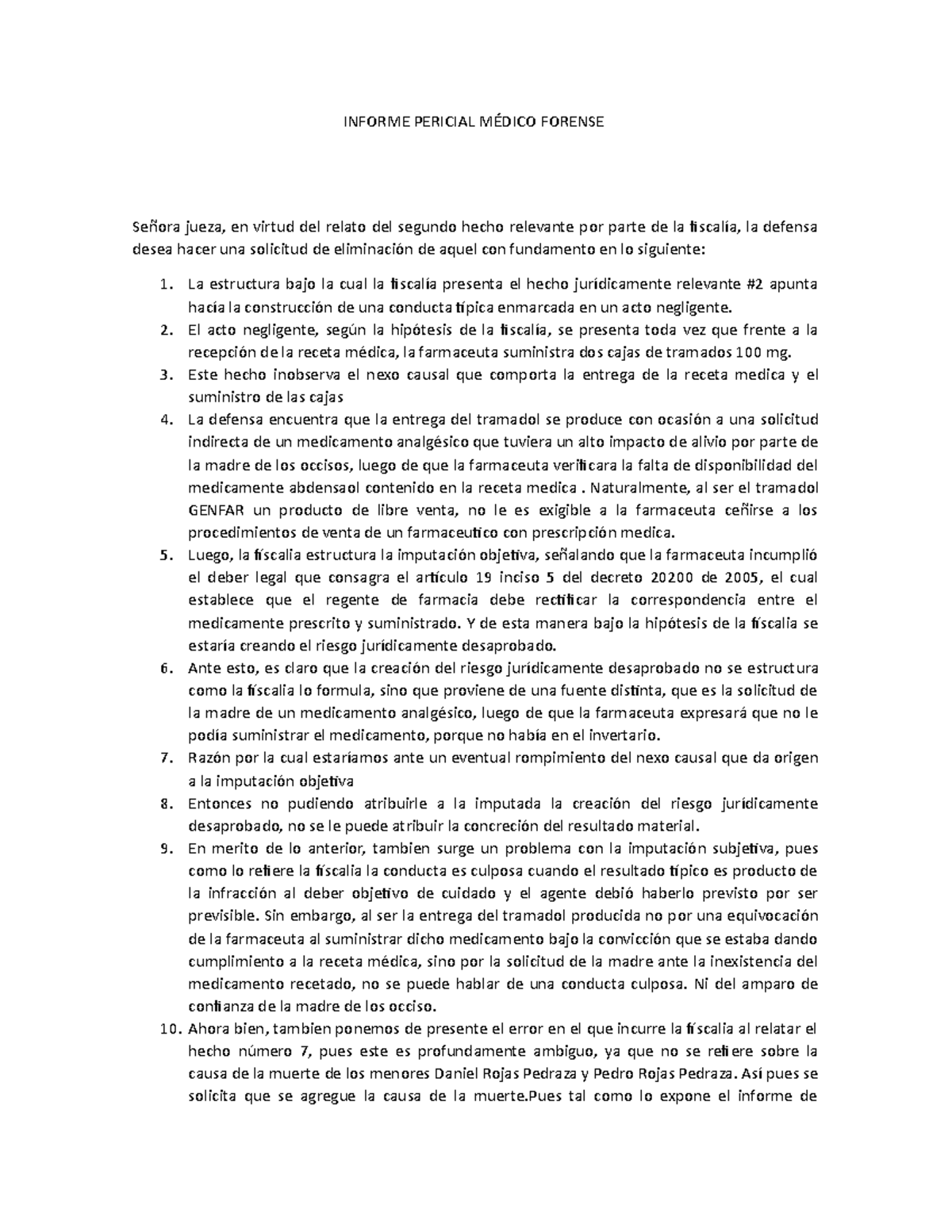 Informe Pericial Médico Forense - INFORME PERICIAL MÉDICO FORENSE ...