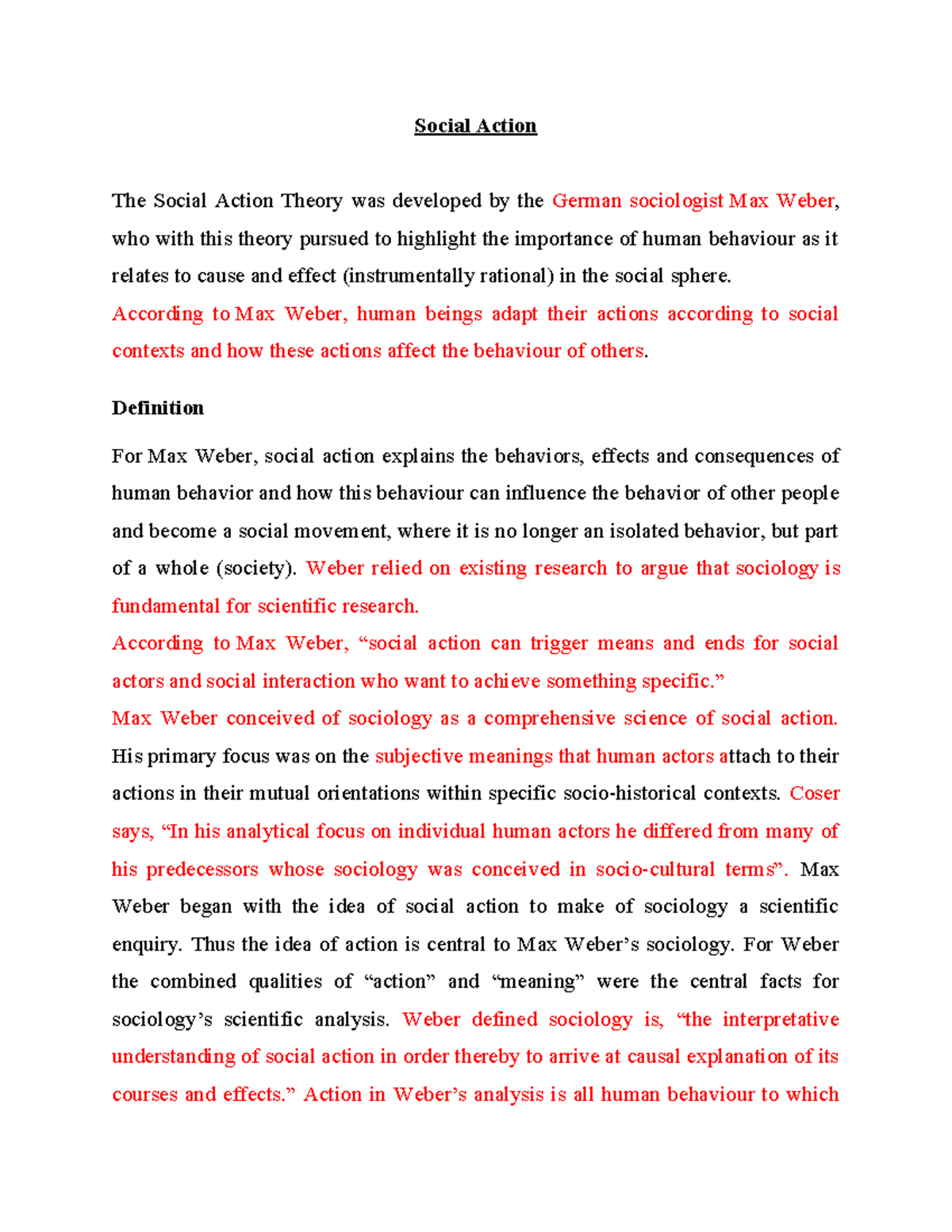 Social Action - Sociology - Social Action The Social Action Theory was ...