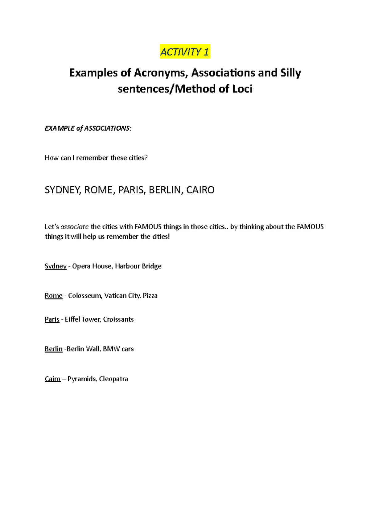 Activity 1 Sheet Year 8 - 9 - ACTIVITY 1 Examples of Acronyms ...