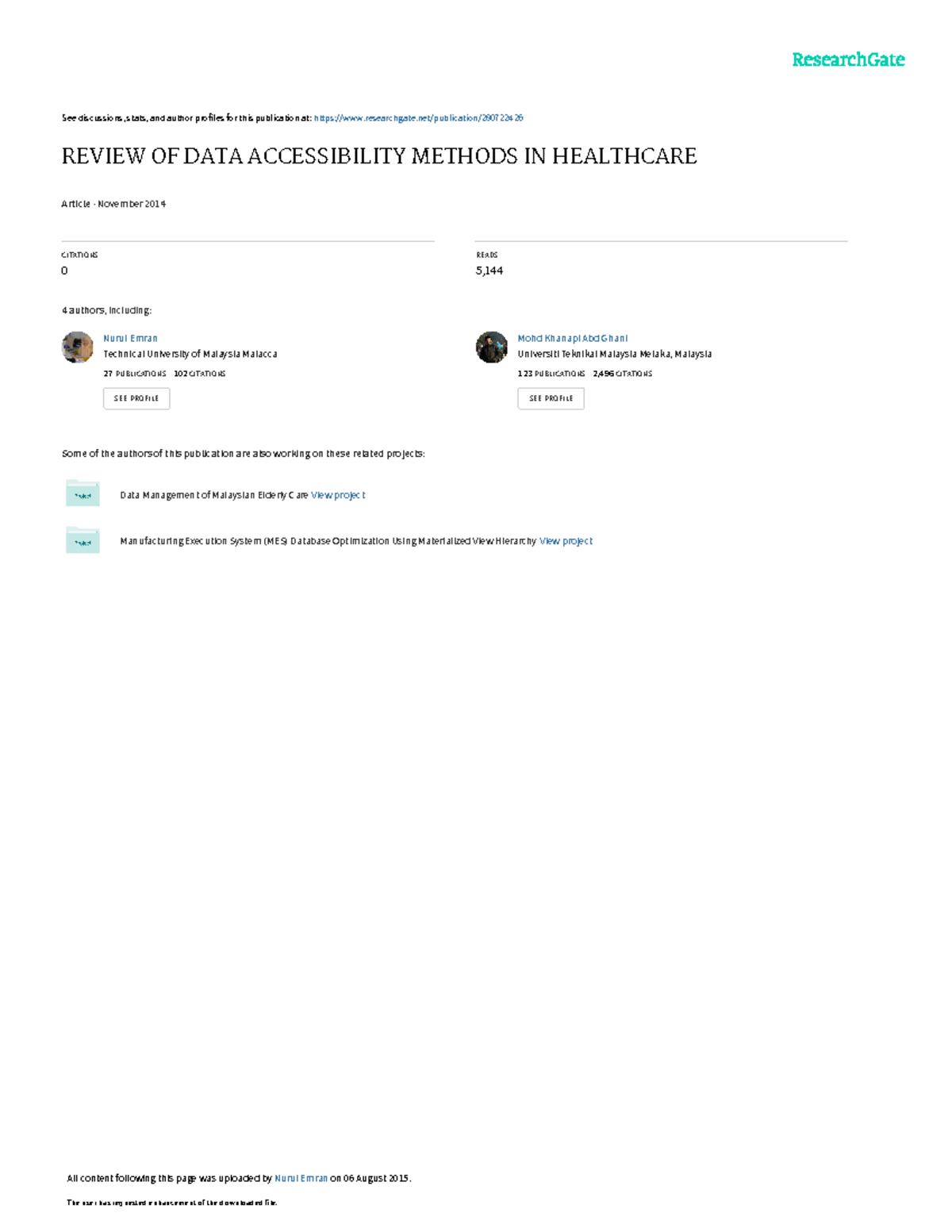Review OF DATA Accessibility Methods IN Healthcare - See discussions ...