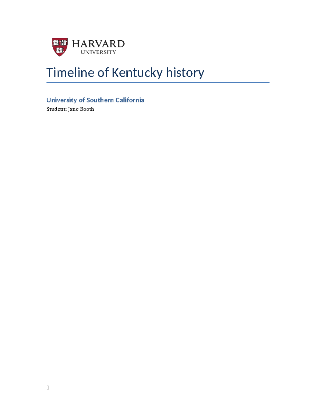 Timeline of Kentucky history University of Southern California Student ...