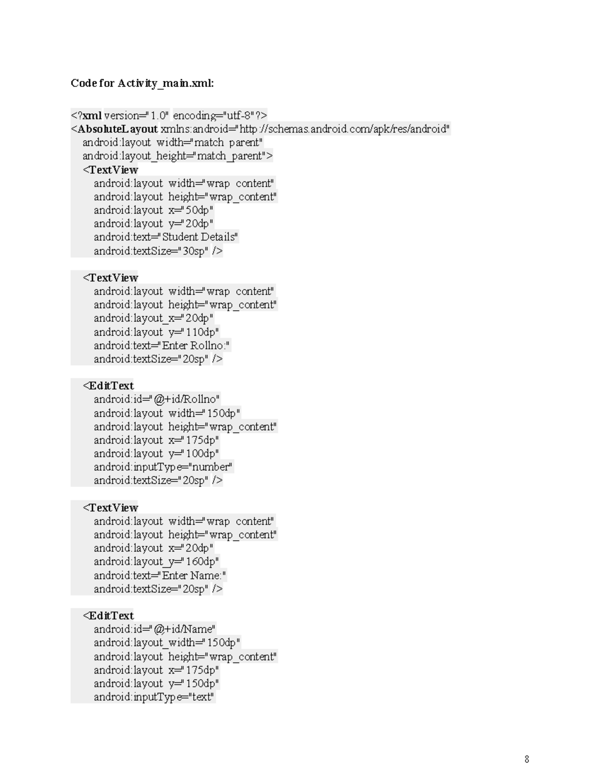 EXPT No 07 Use of Database - Code for Activity_main: